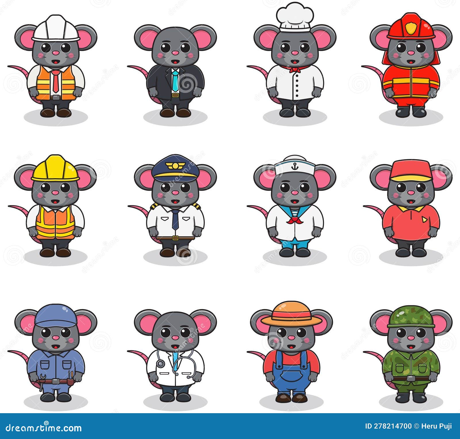Vector Set of Cute Mouse with Different Professions. Stock Vector ...