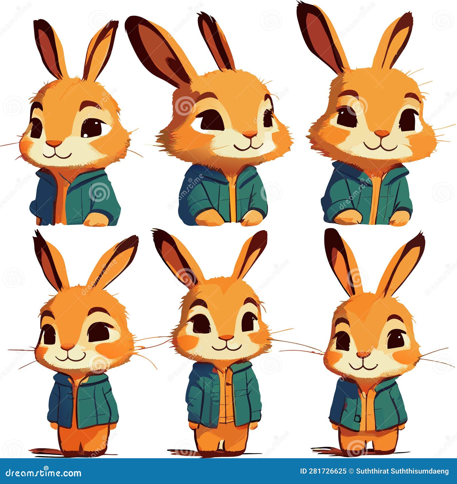 Cute Rabbits in Cartoon Style. Bunny Pet Silhouette in Different Poses ...