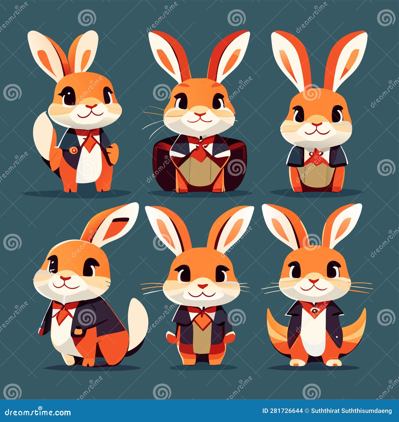 Cute Rabbits in Cartoon Style. Bunny Pet Silhouette in Different Poses ...