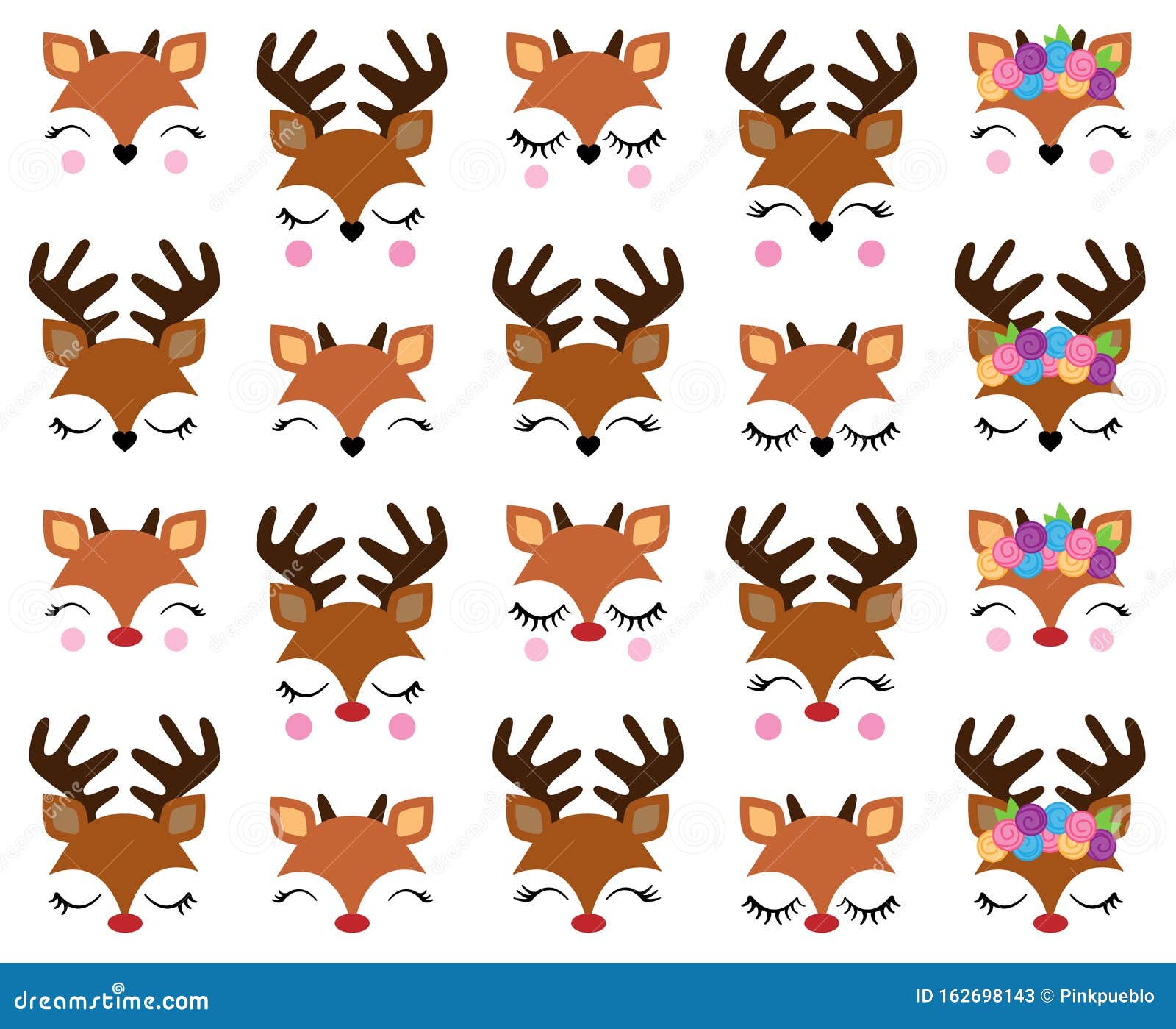 Vector Set of Cute Reindeer Faces Stock Vector - Illustration of antler ...