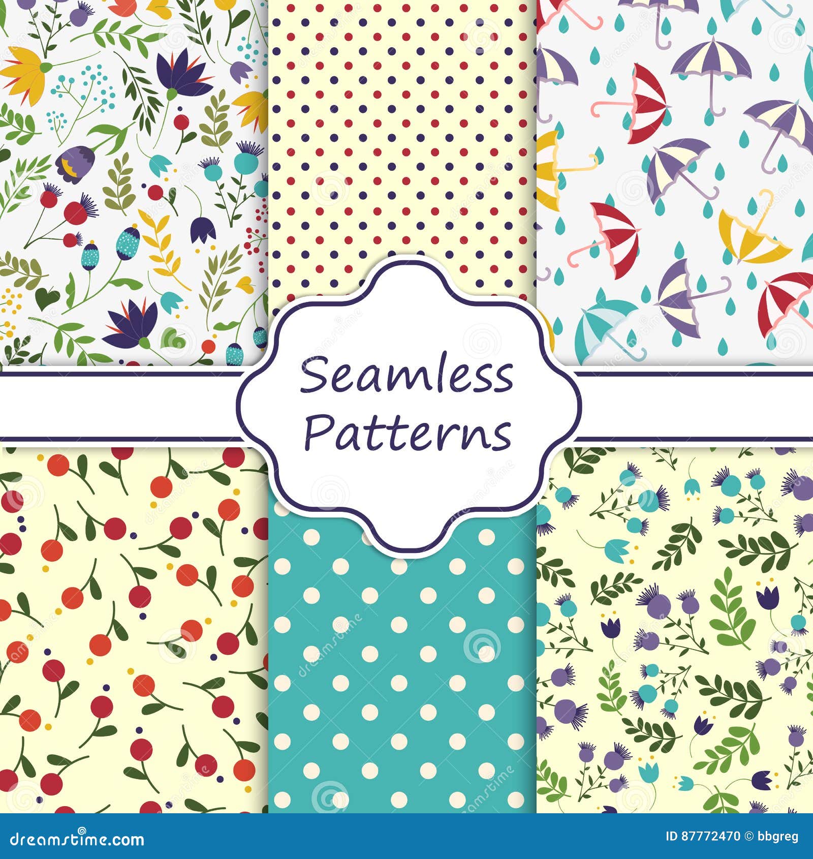 Vector Set Of 6 Cute Seamless Background Patterns. Can Be Used For ...