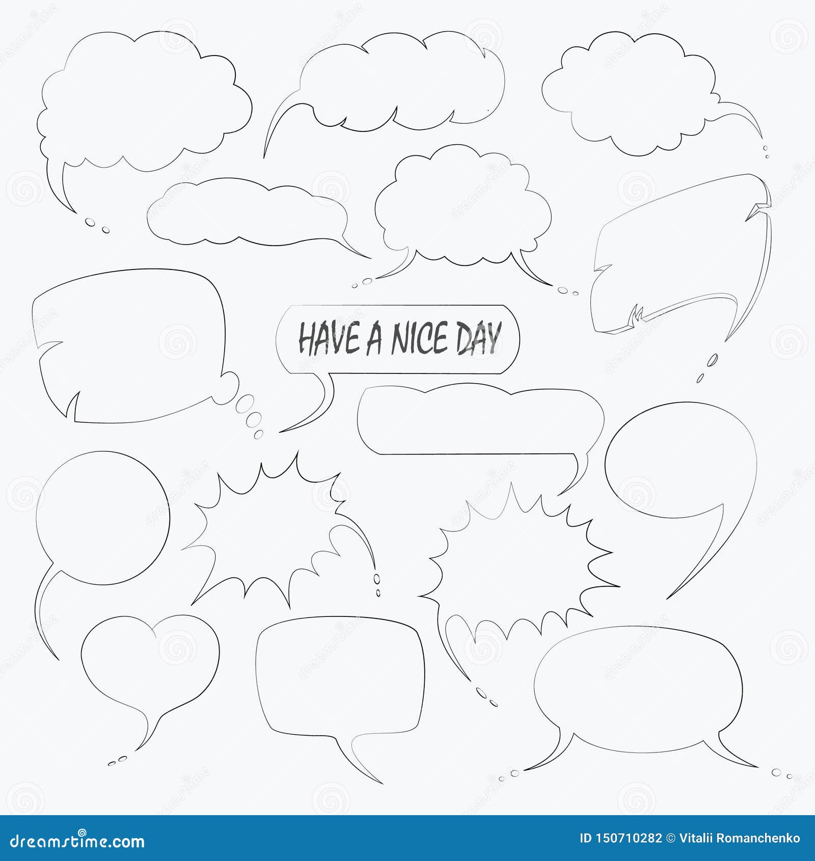 Vector Set of Cute Speech Bubble with Text in Doodle Style. Stock ...