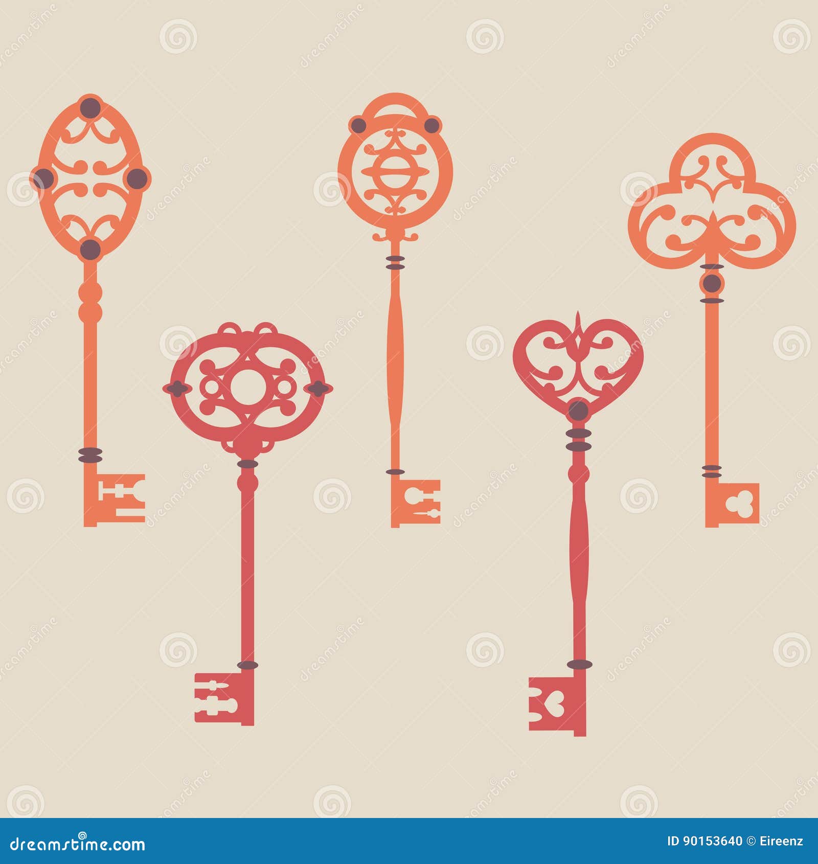 Vector Set of Cute Vintage Keys Stock Vector - Illustration of design ...