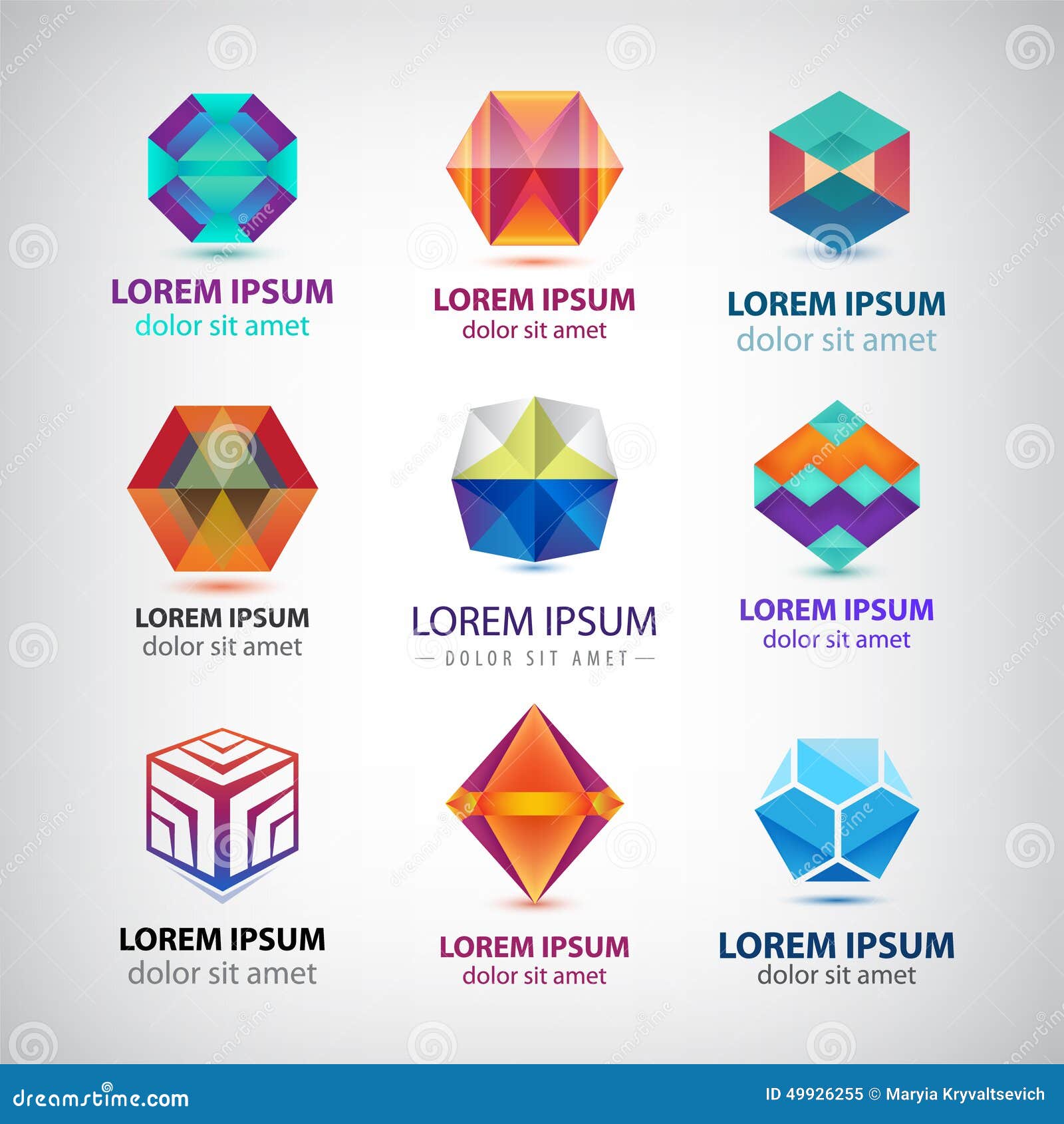 Vector Set of 3d Abstract Crystal Modern Colorful Stock Vector ...