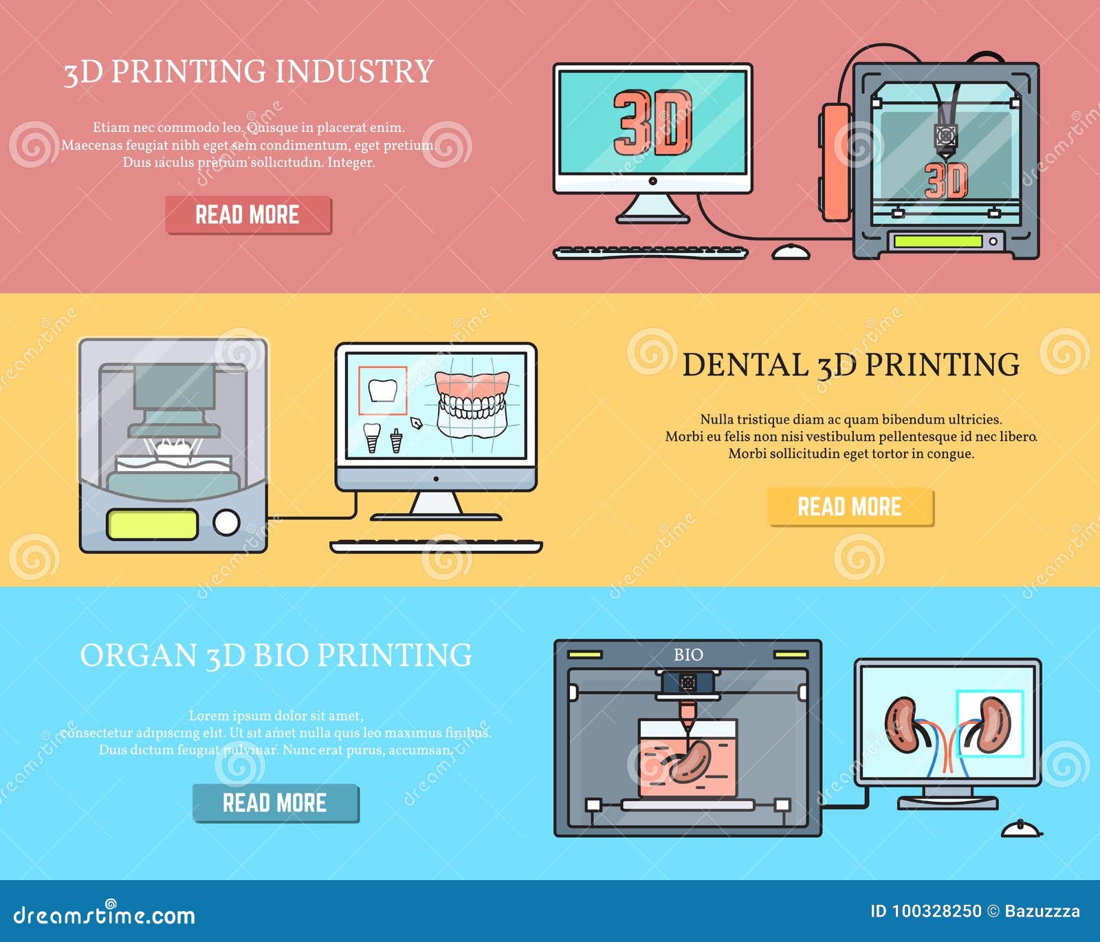 Vector Set of 3D Printing Concept Horizontal Banners Stock Vector ...