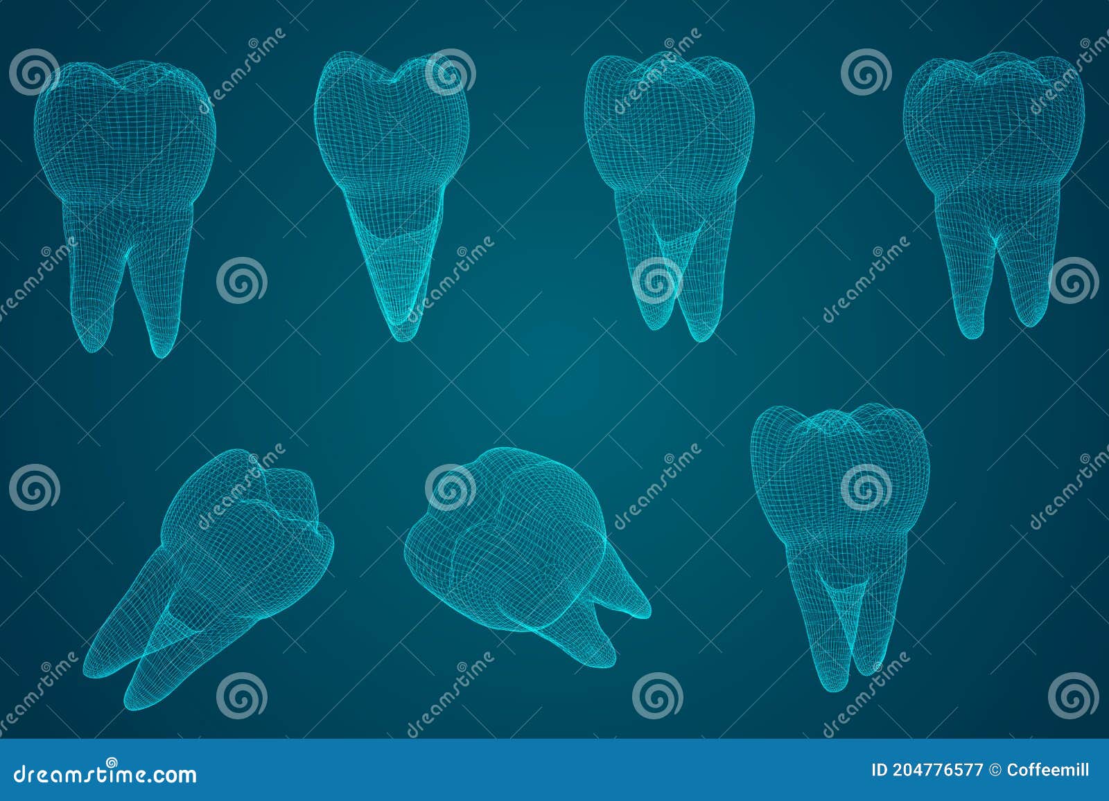 Vector Set of 3d Teeth for Dental Medicine. on a Blue Background Stock ...