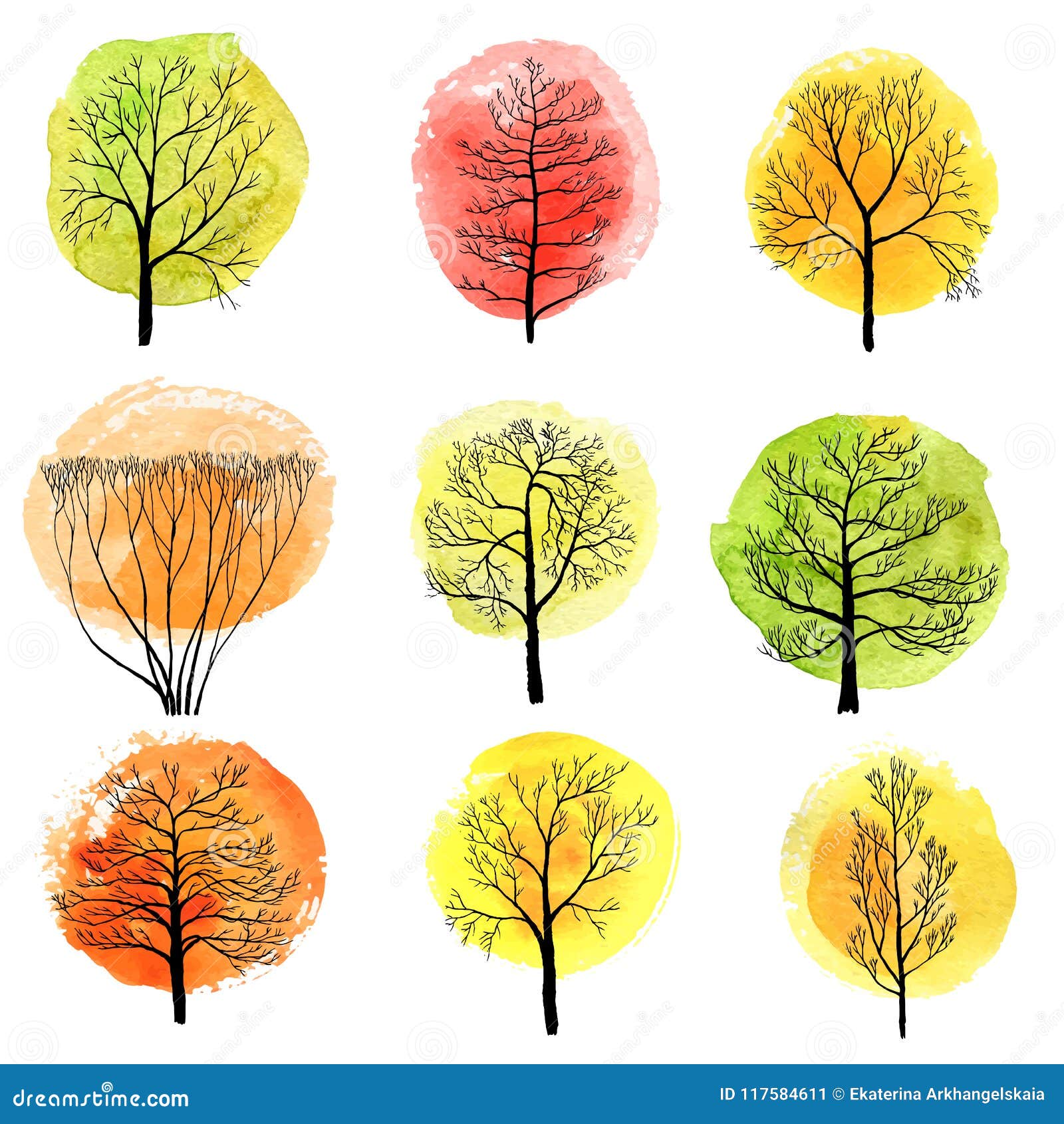 Vector Set of Deciduous Trees Stock Vector - Illustration of forest ...