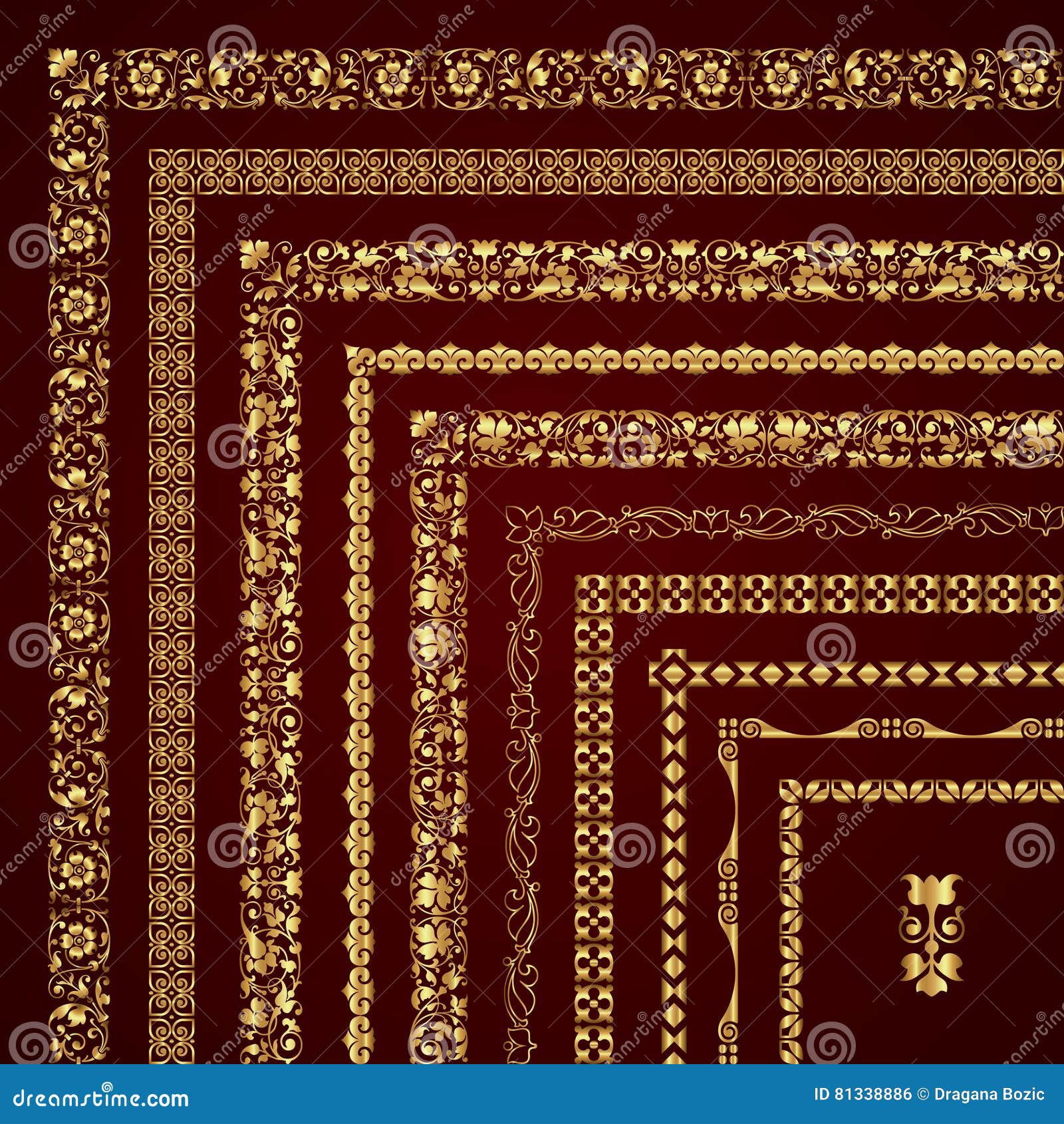 Vector Set of Decorative Corner Borders and Frames in Gold Stock Vector ...