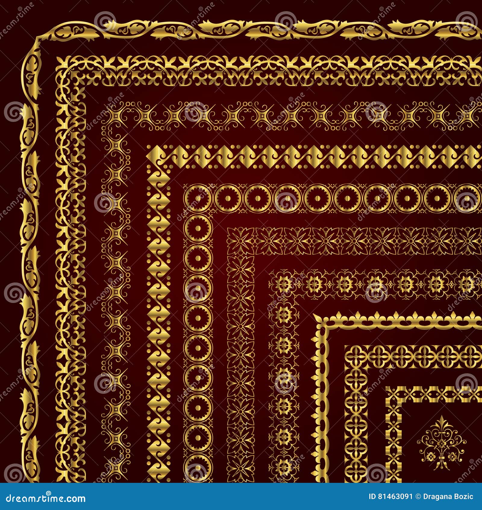 Vector Set of Decorative Corner Borders and Frames in Gold Stock Vector ...