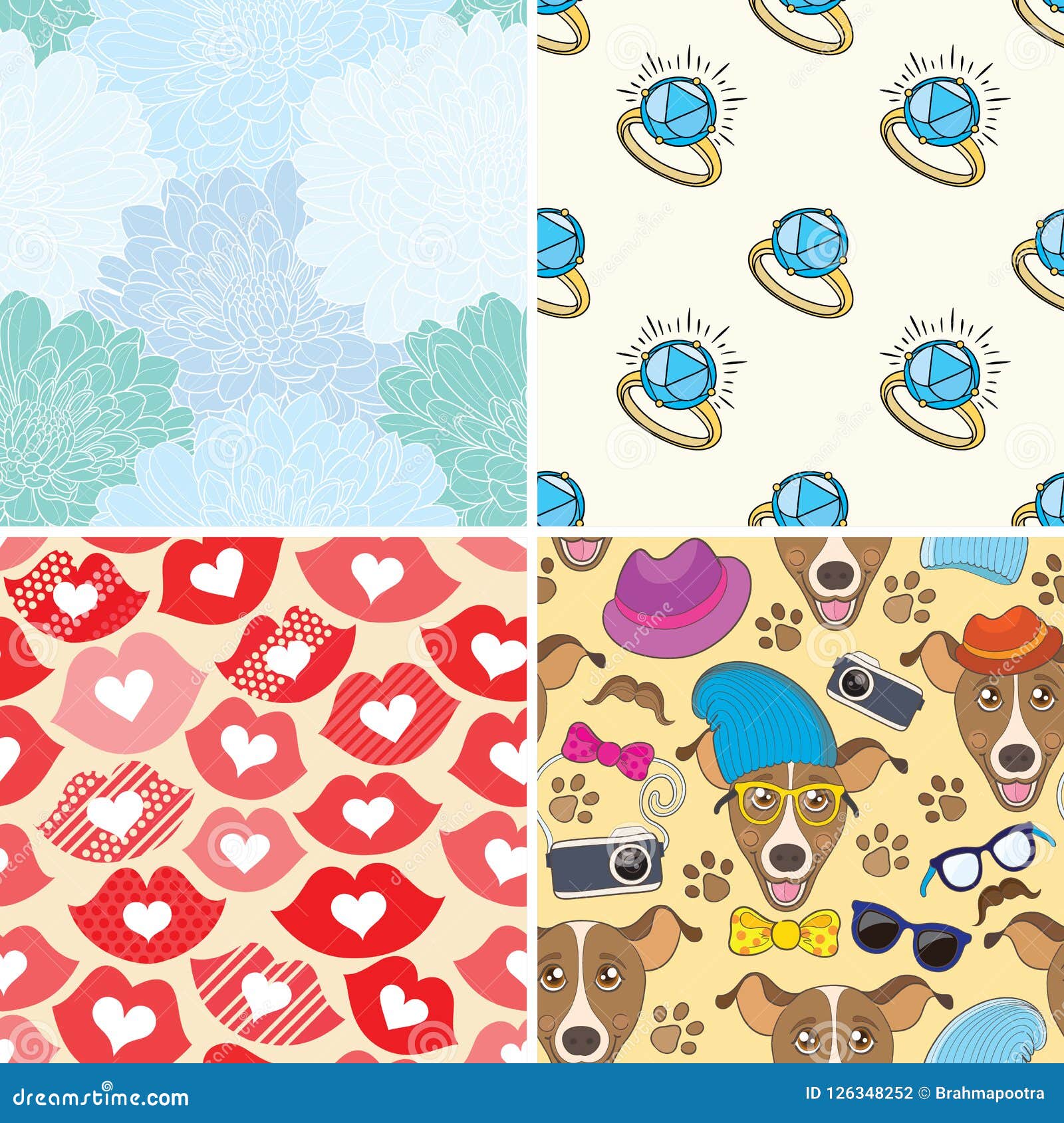 Vector Set of Decorative Funny Hand-drawn Seamless Backgrounds. Stock ...