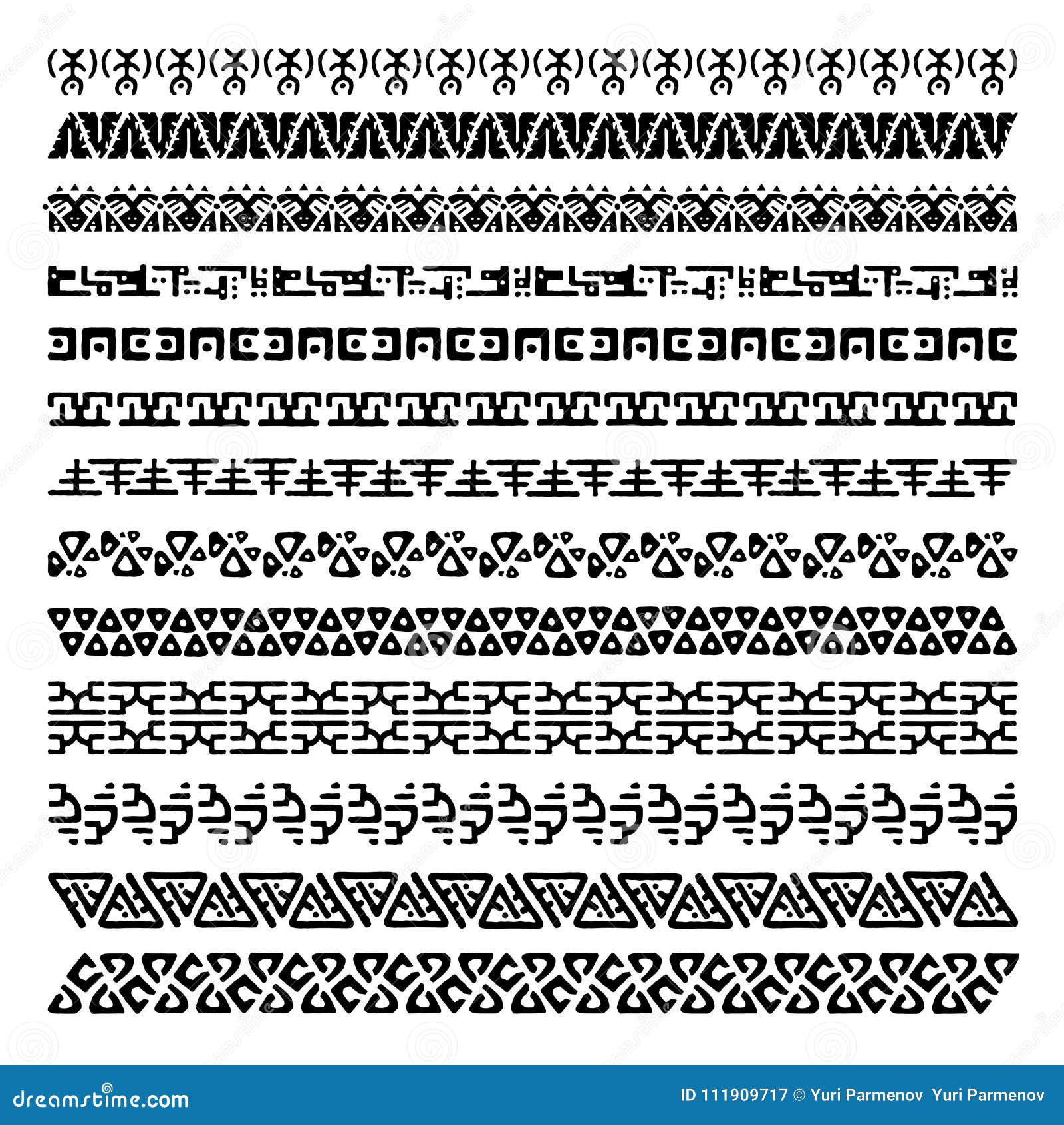 Collection of Pattern Brushes for Frames. Seamless Borders in Ethnic ...