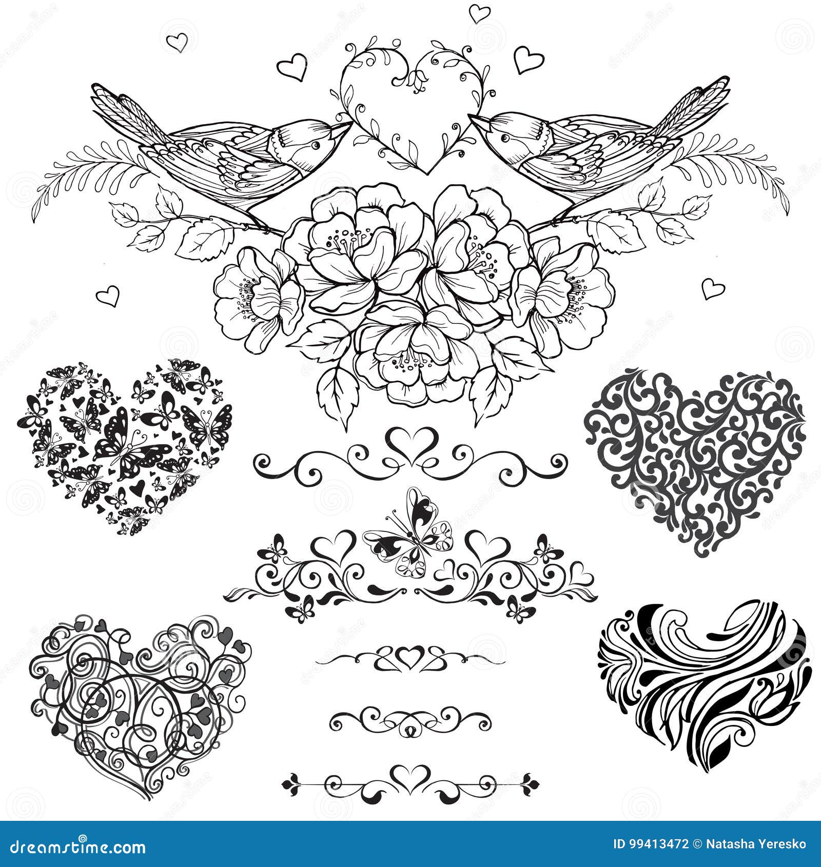 Vector Set of Decorative Hearts, Vignette, Vintage Decorative El Stock ...