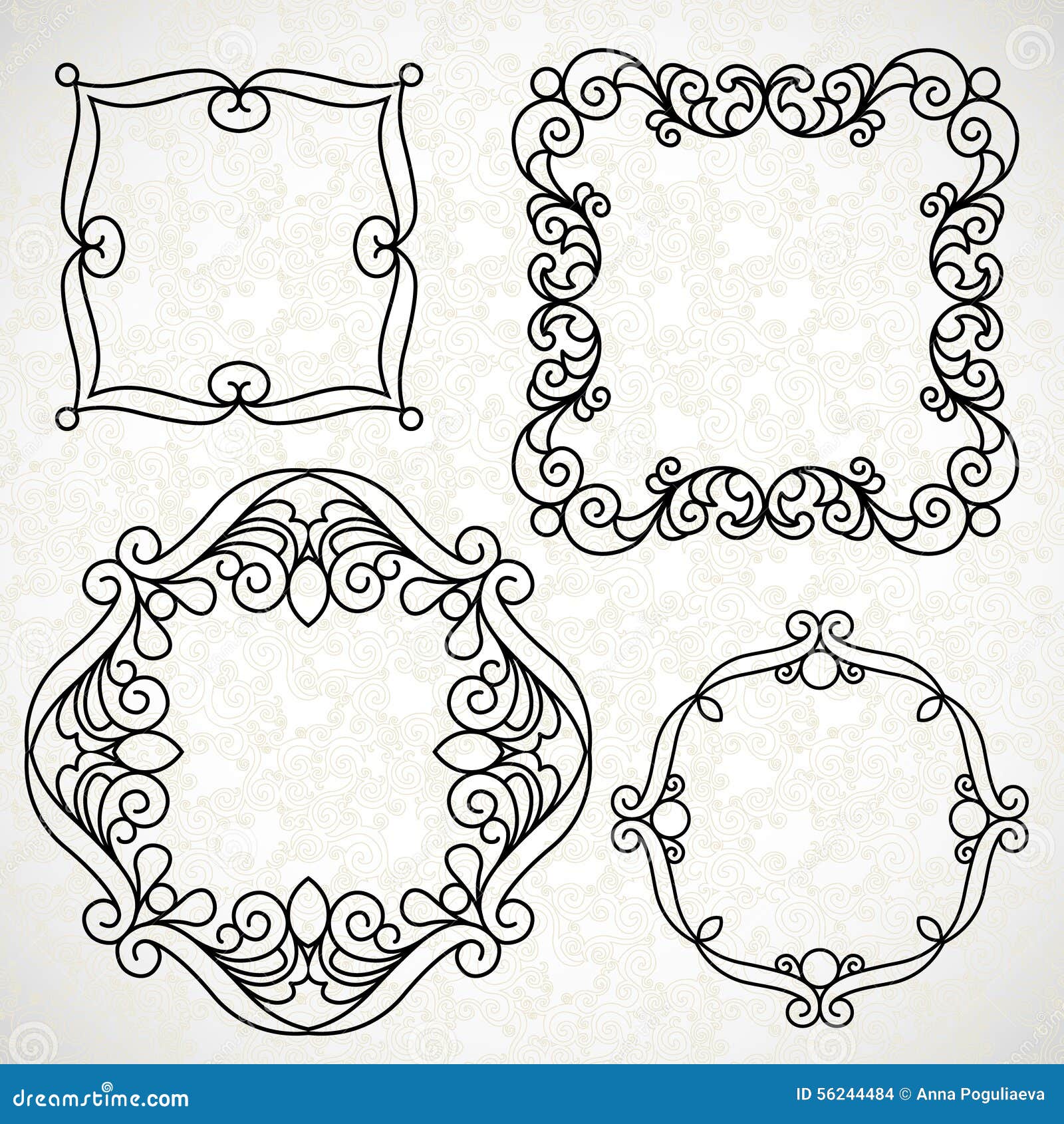 Vector Set of Decorative Line Art Frames in Eastern Style. Stock Vector ...