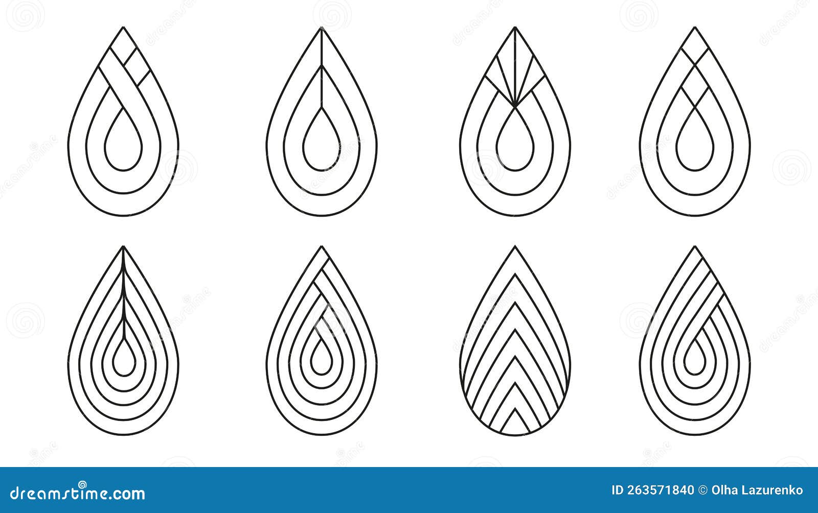 Vector Set of Decorative Line Drops Silhouettes in Boho Style Stock ...