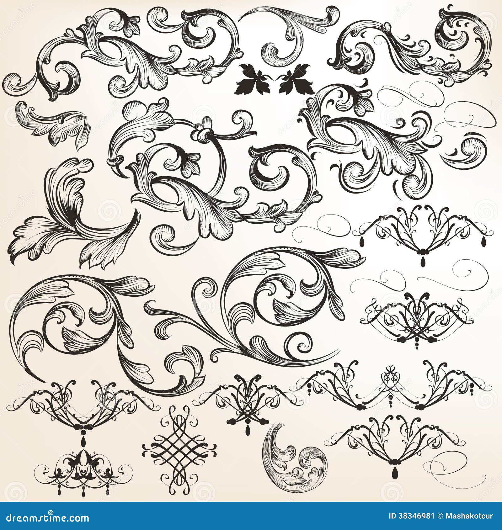 Vector Set of Decorative Swirl Elements for Design Stock Vector ...