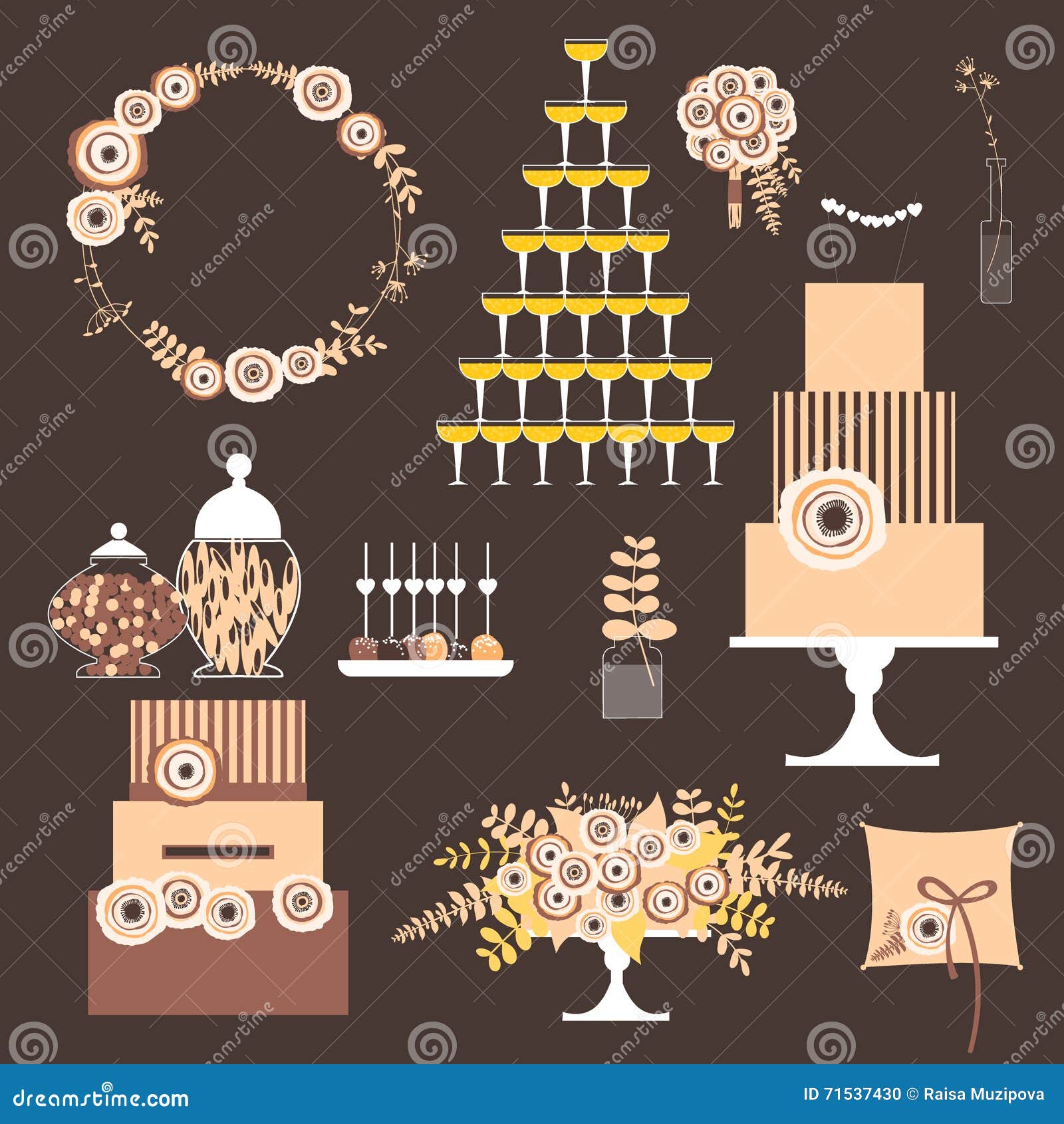 Vector Set of Decorative Wedding Elements. Stock Vector - Illustration ...
