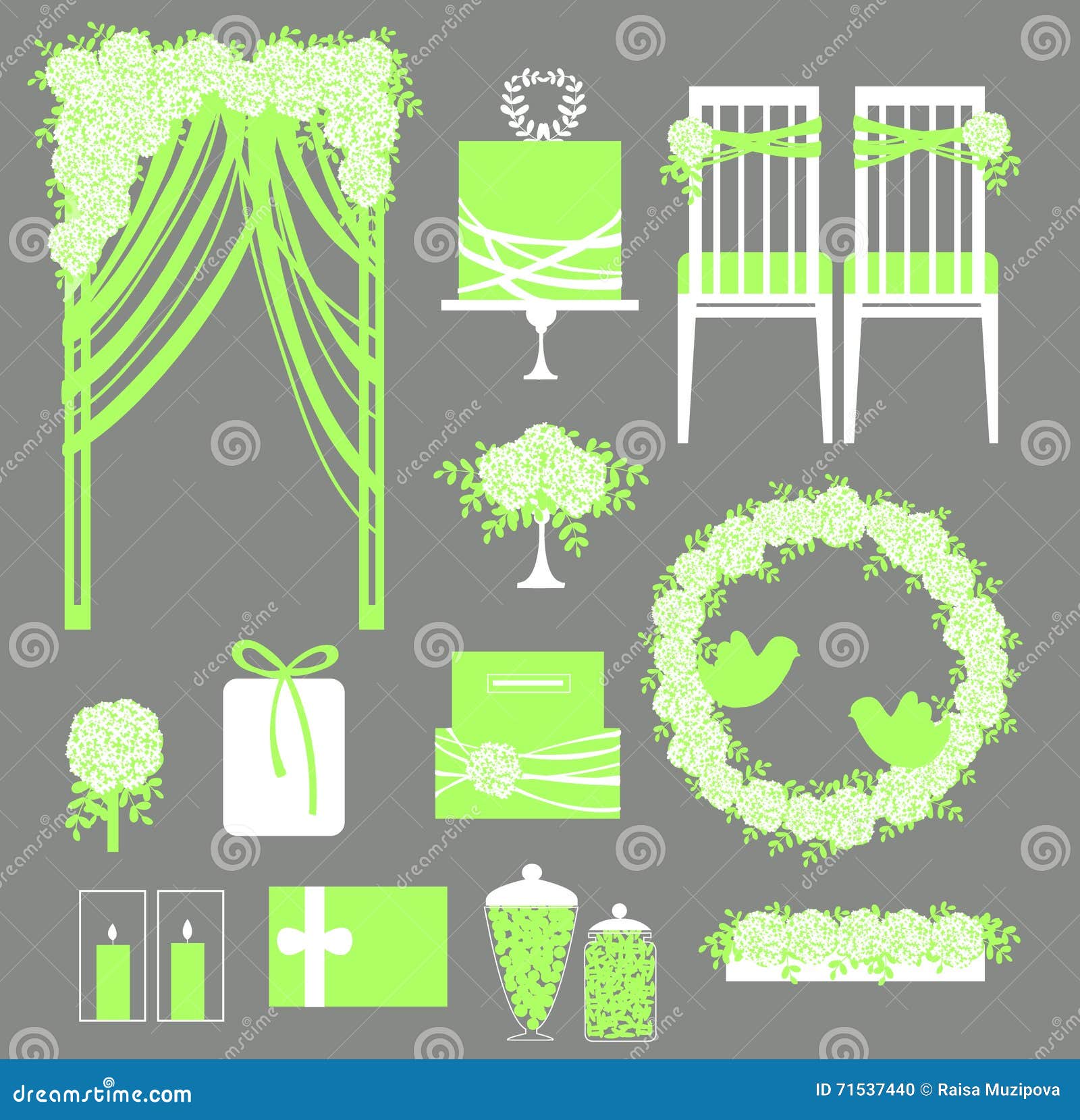 Vector Set of Decorative Wedding Elements. Stock Vector - Illustration of bouquet, banquet: 71537440