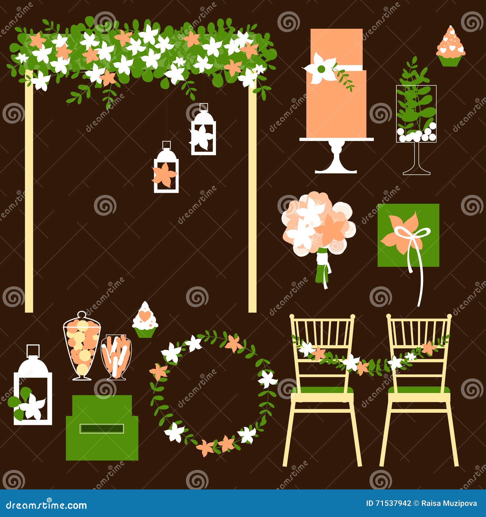 Vector Set of Decorative Wedding Elements. Stock Vector - Illustration ...