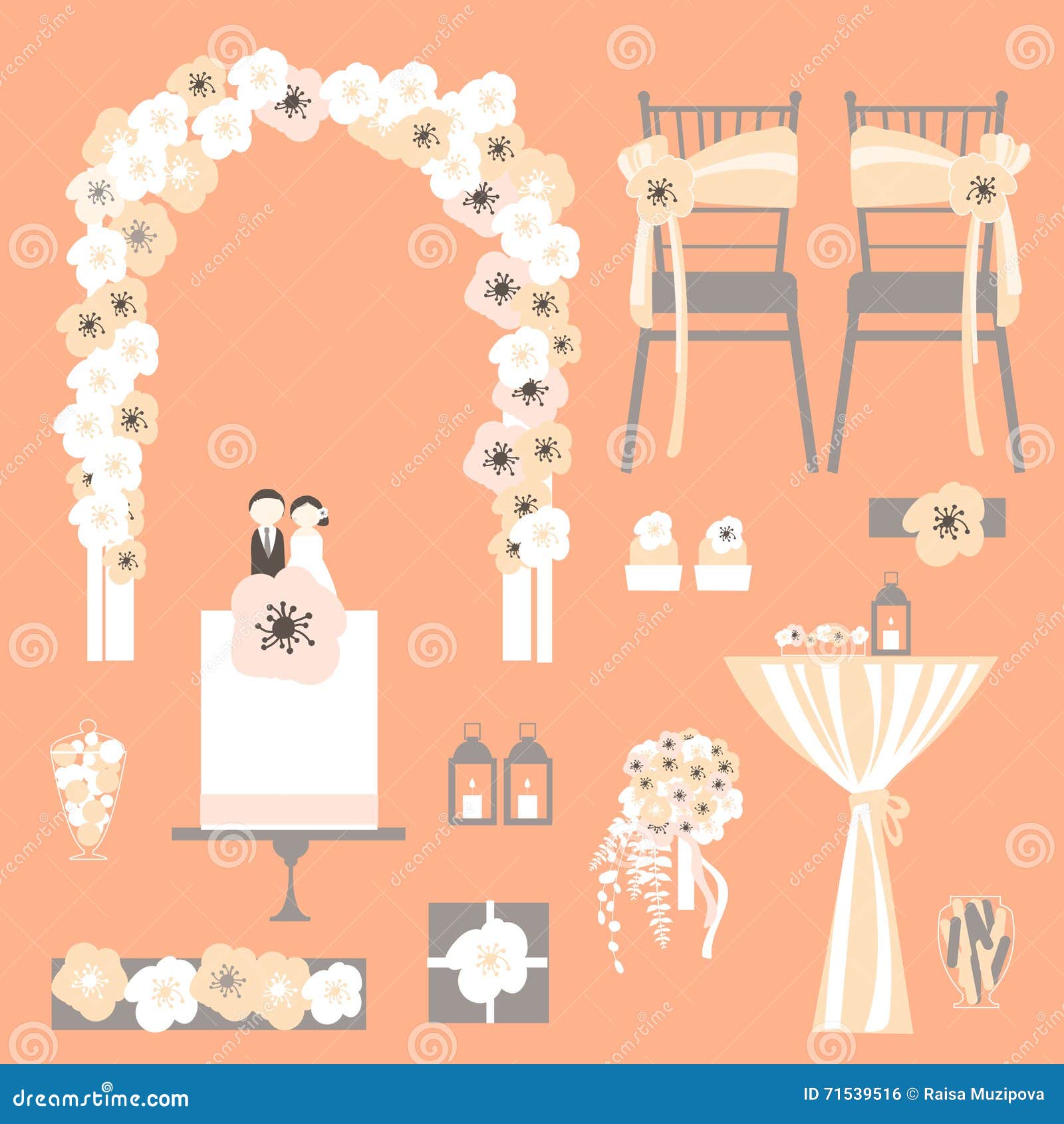 Vector Set of Decorative Wedding Elements Stock Vector - Illustration ...