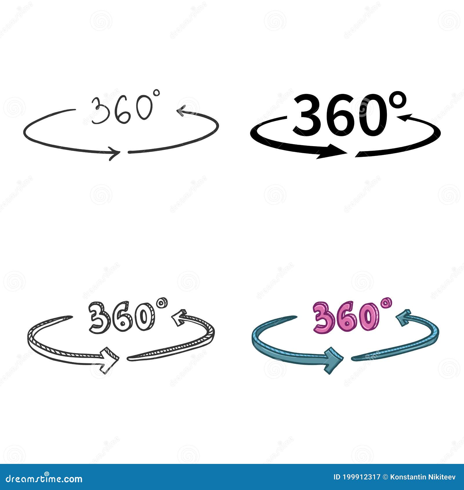Vector Set of 360 Degrees Icons Stock Vector - Illustration of doodle ...