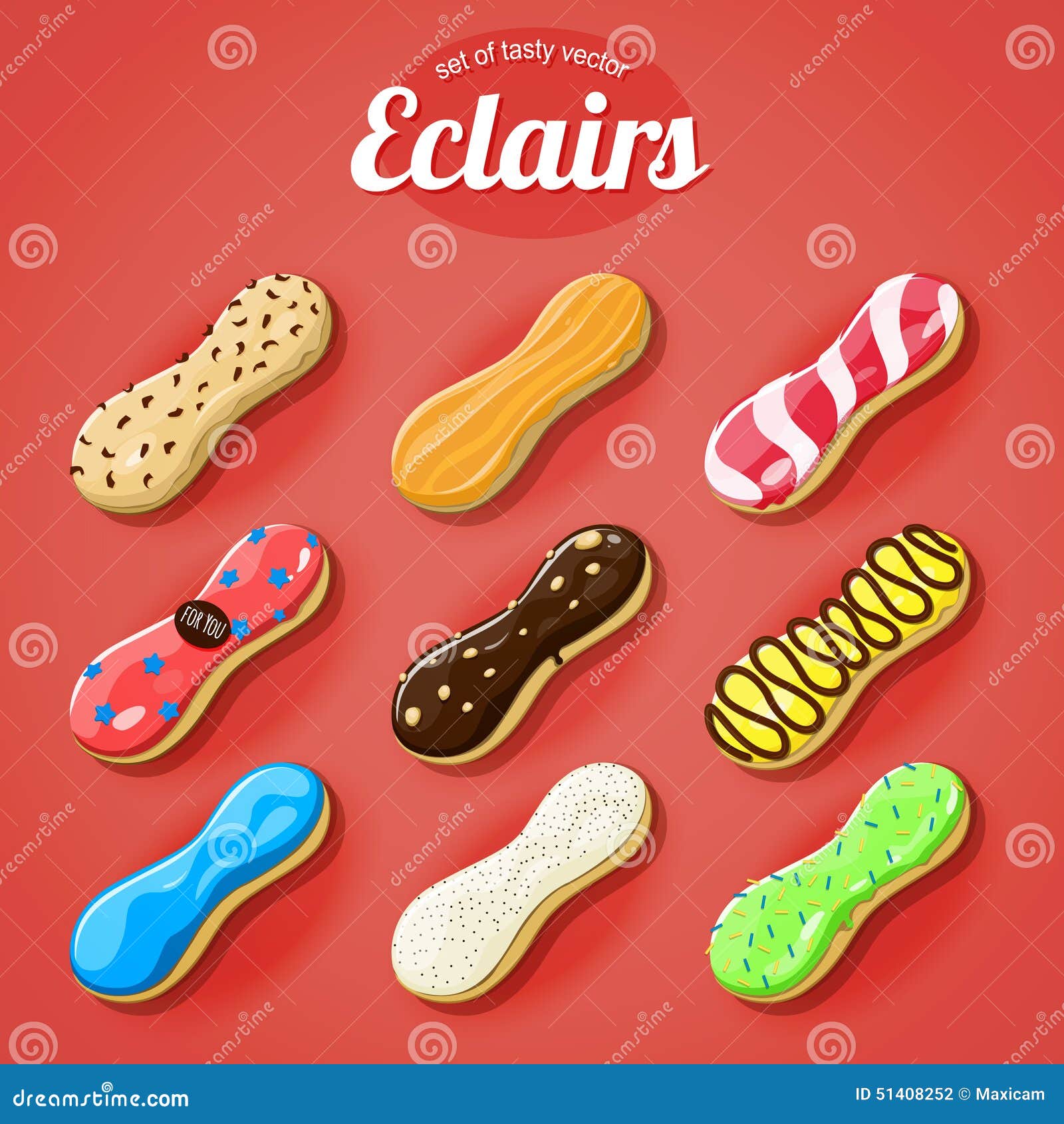 Eclairs, Delicious Dish Of French Cuisine Vector Illustration On A ...