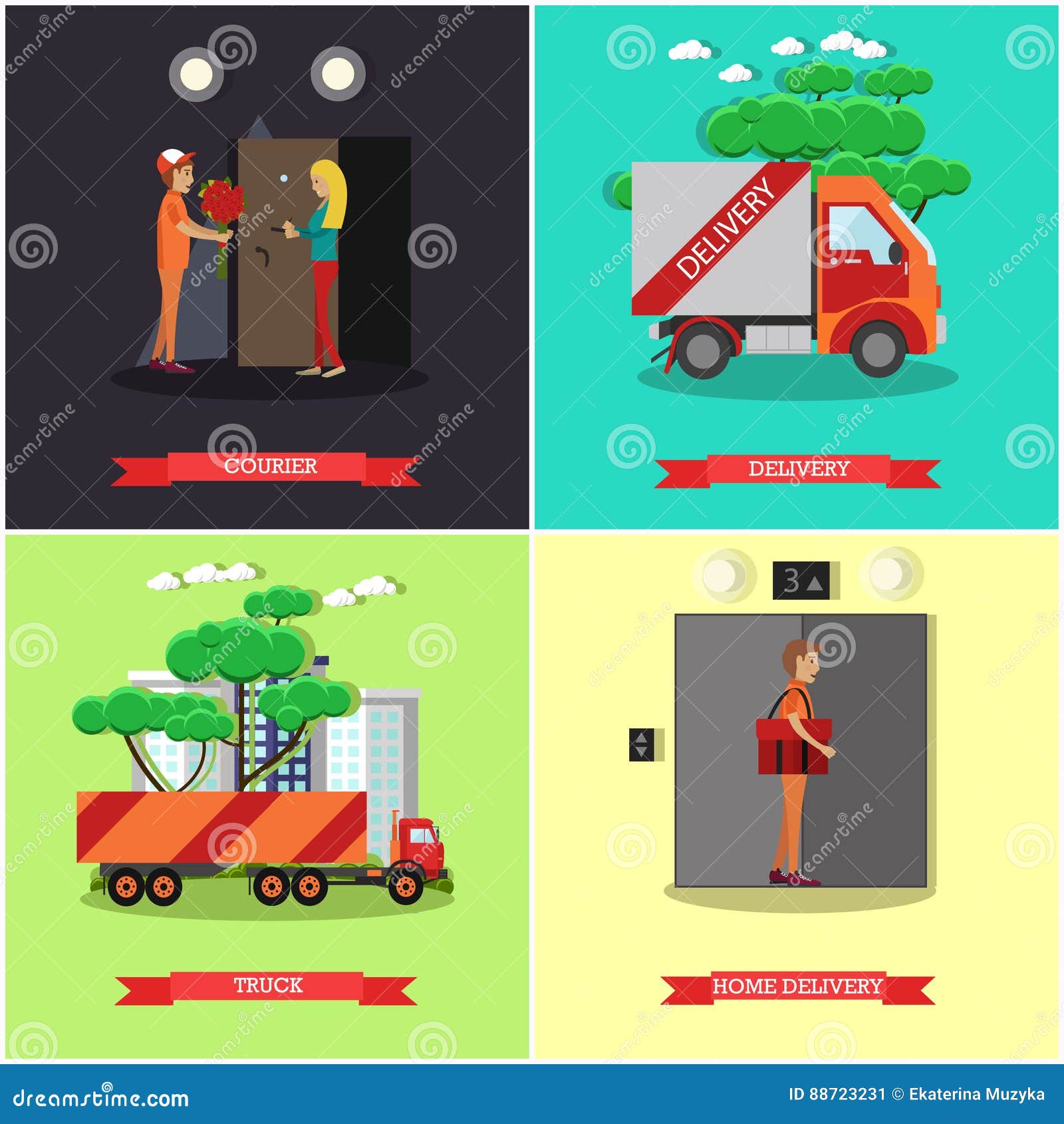 Vector Set of Delivery Posters in Flat Style Stock Vector ...