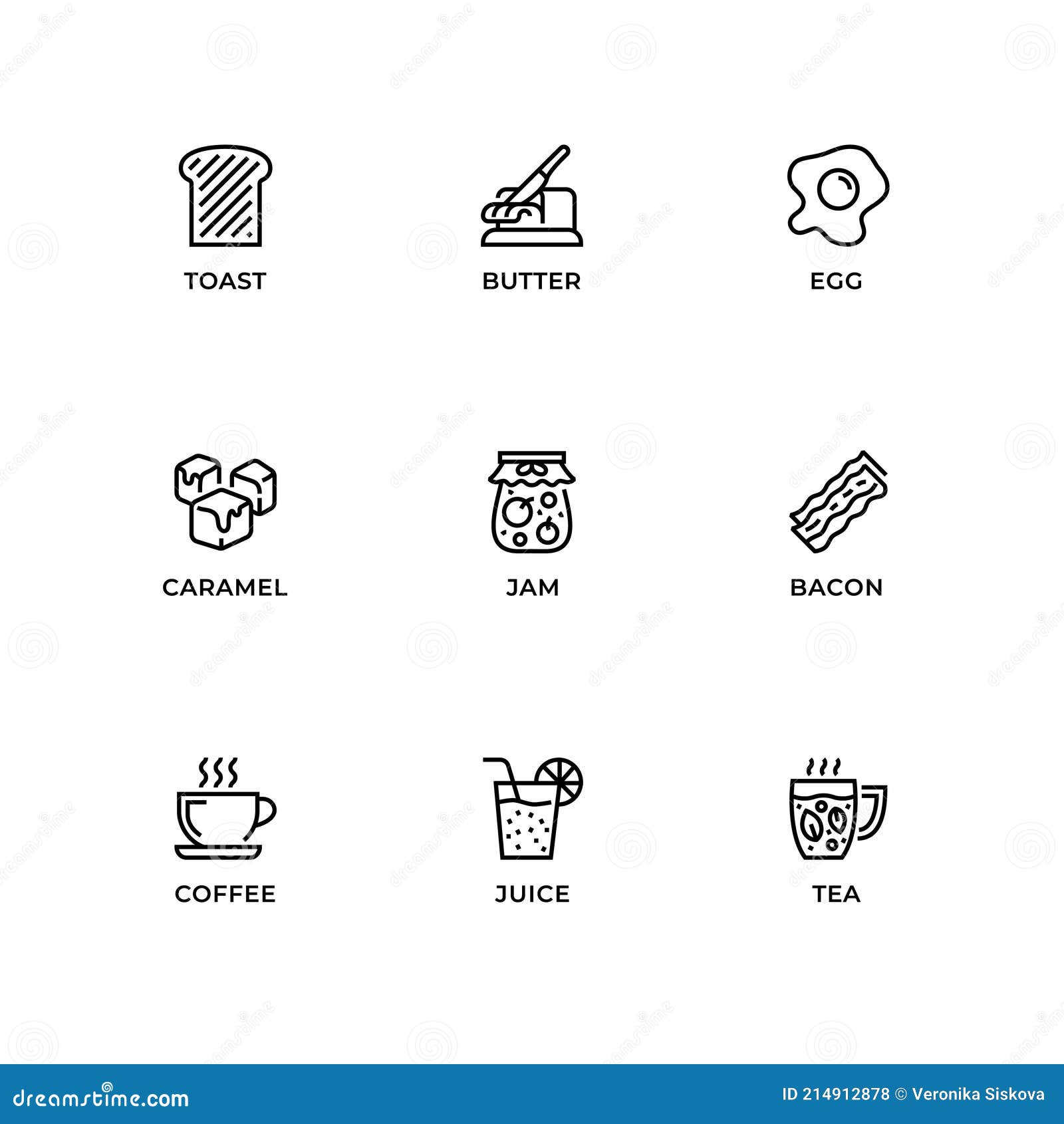 Vector Set of Icons for Breakfast. Line Icon Set, Editable Stroke Stock ...
