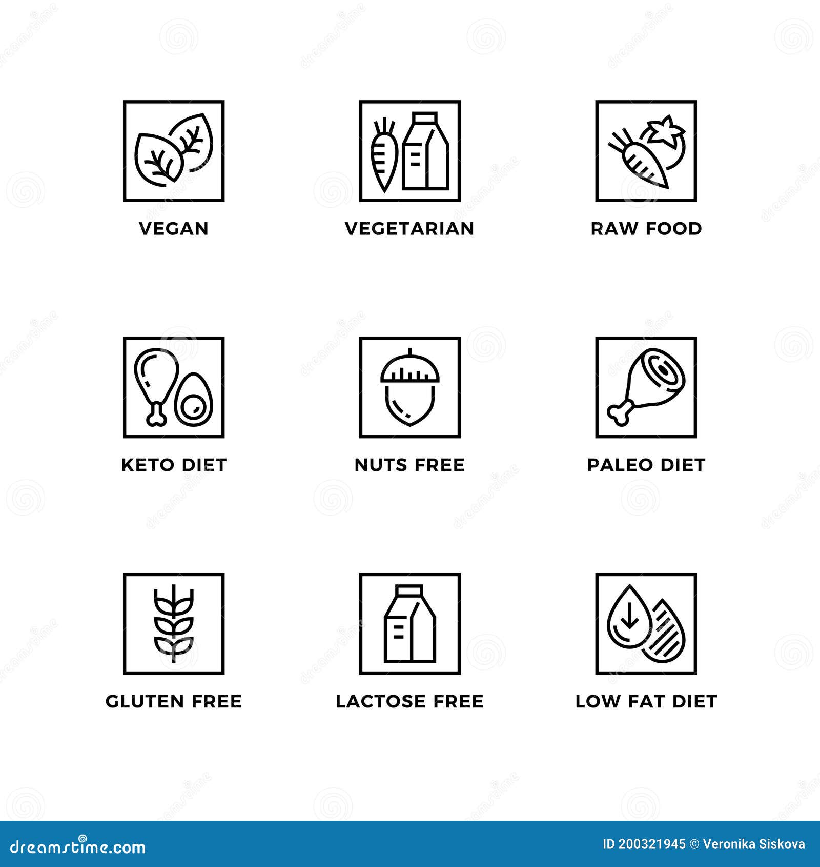 Vector Set of Icons and Badges for Healthy Diets Stock Vector ...