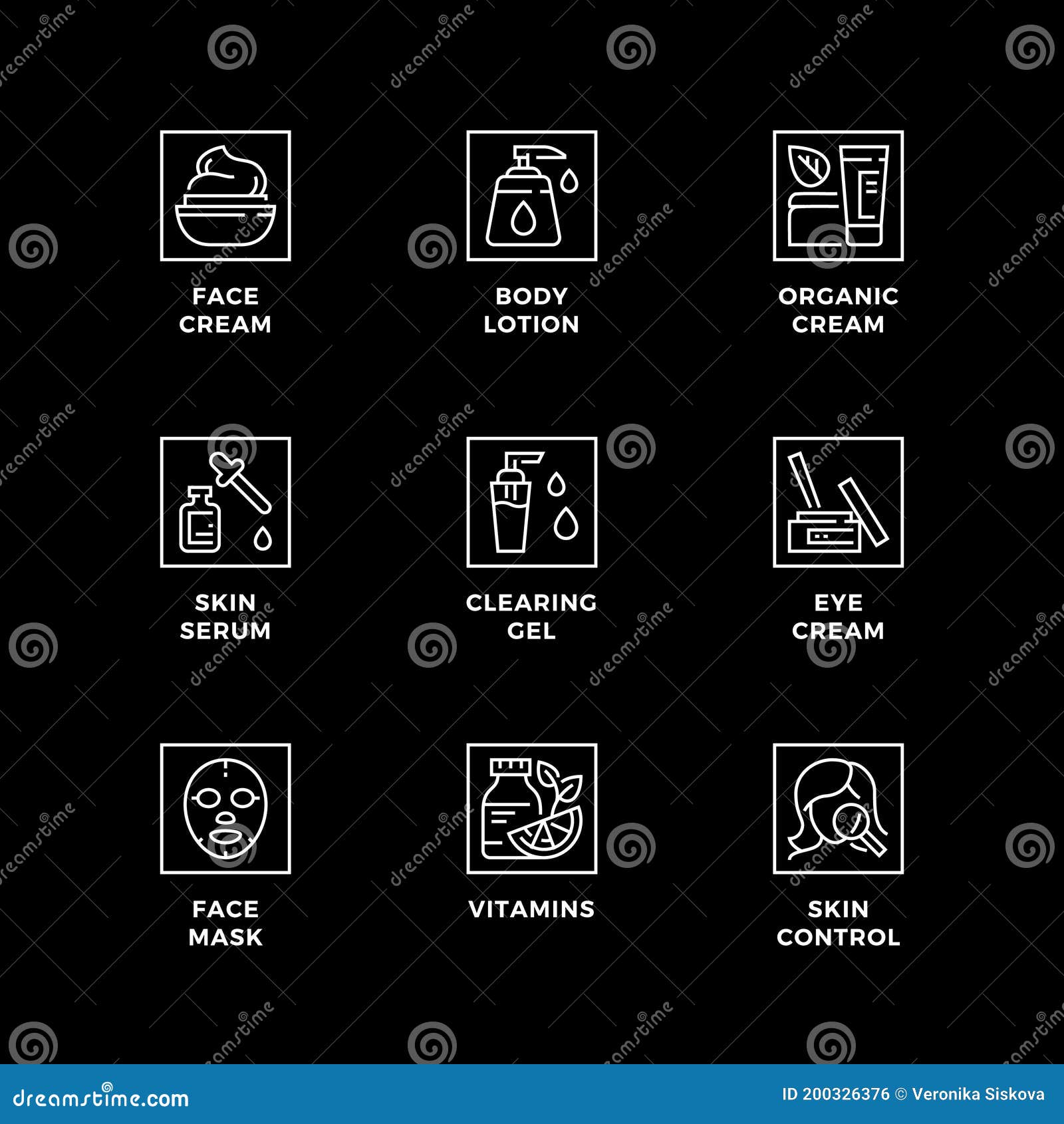 Vector Set of Icons for Skin Care Stock Vector - Illustration of lotion ...