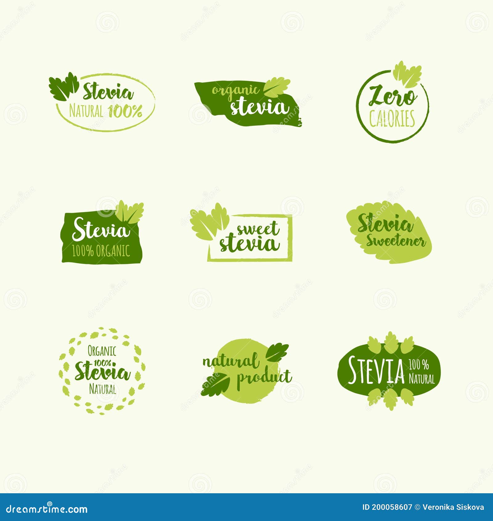 Vector Set of Design Elements with Sweetener Stevia Stock Vector ...