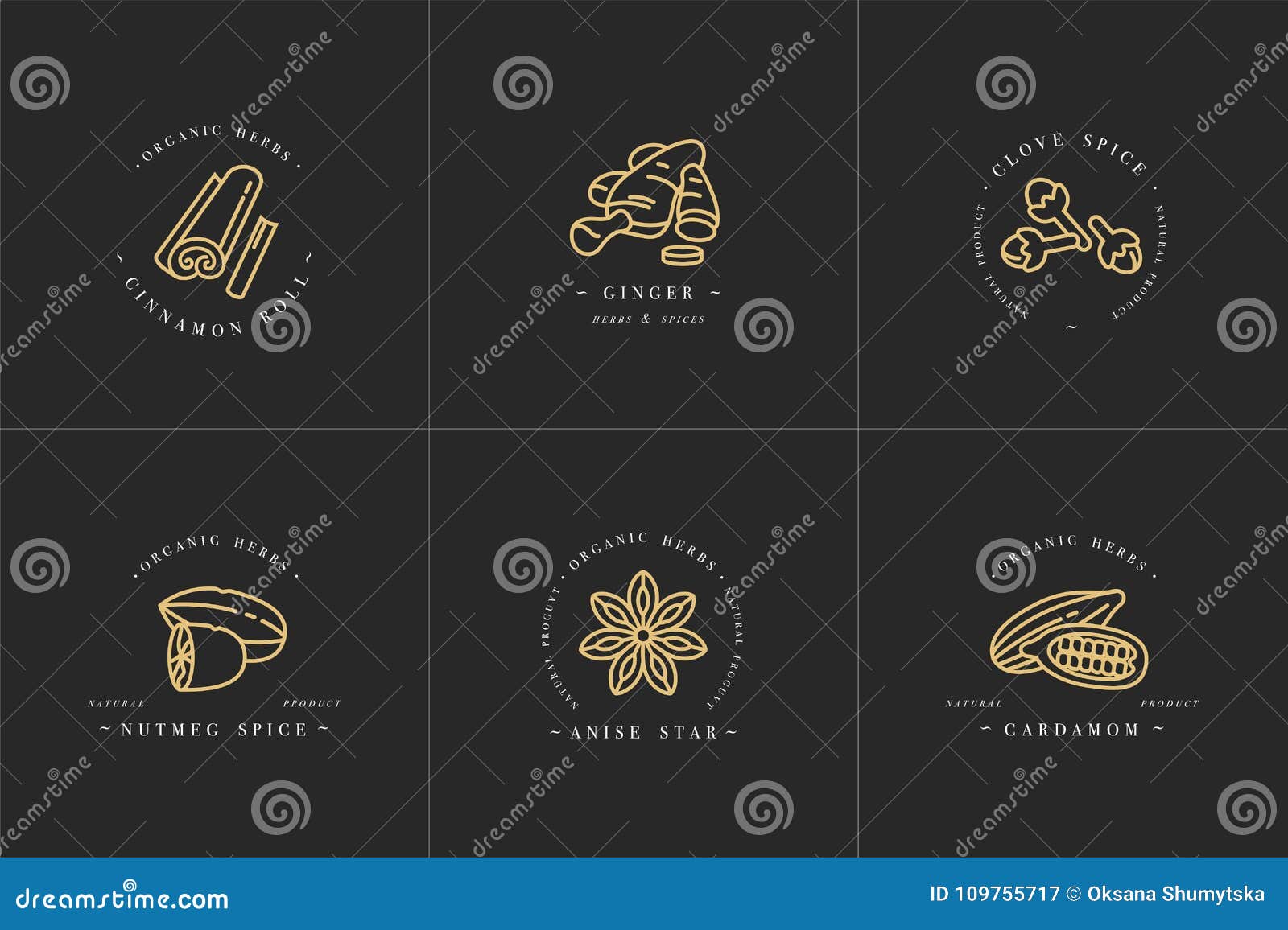 Vector Set Design Golden Templates Logo And Emblems - Herbs And Spices ...