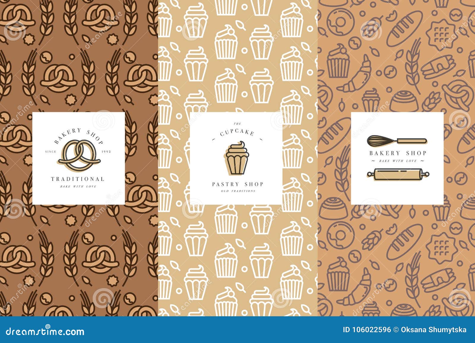 Vector Set of Design Templates and Elements for Bakery Packaging in ...