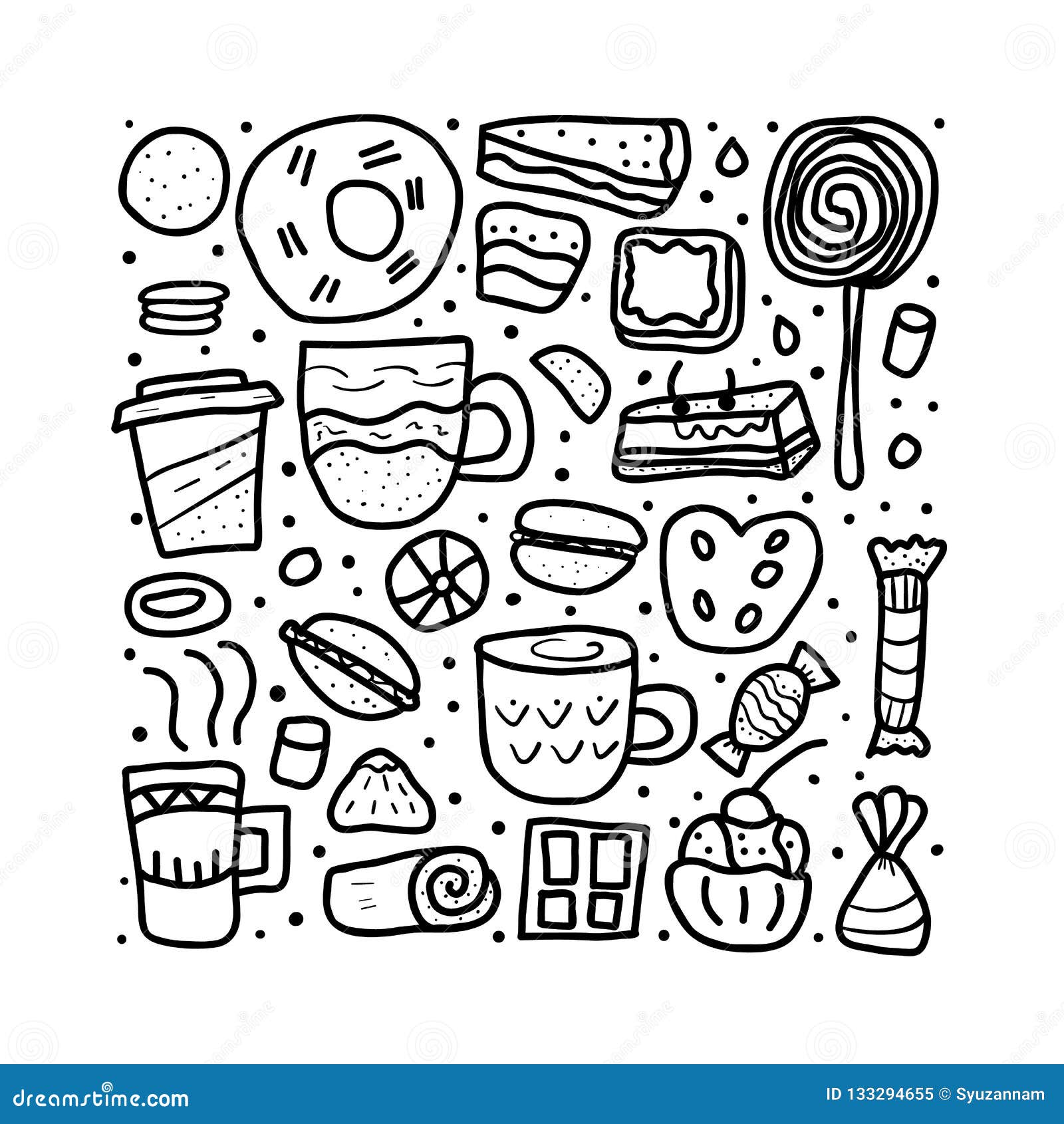 Snacks Doodle Pattern Vector Illustration | CartoonDealer.com #59755842