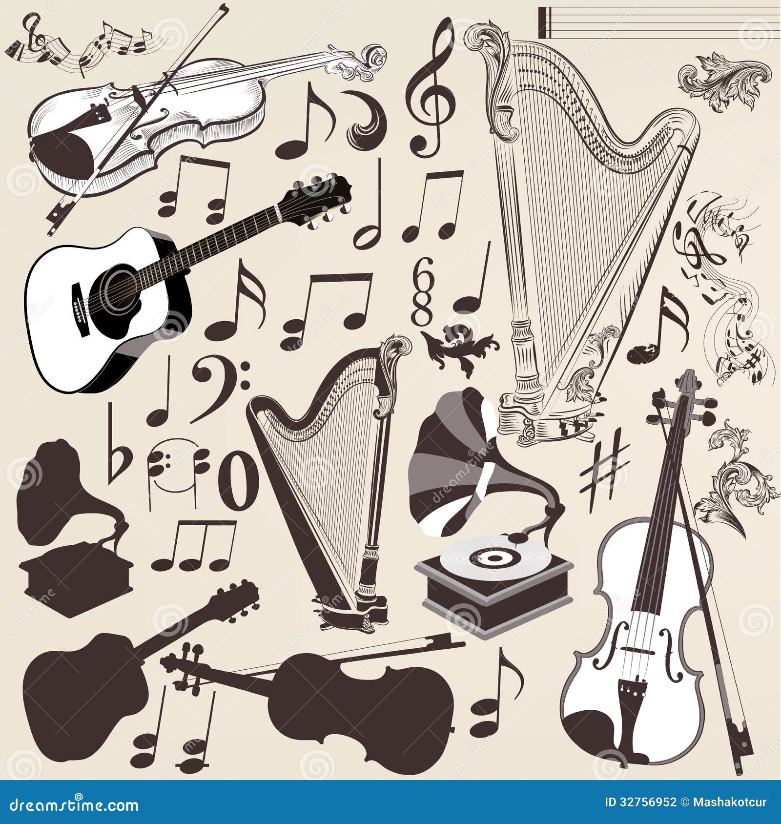 Vector Set of Detailed Musical Instruments for Design Stock Vector ...