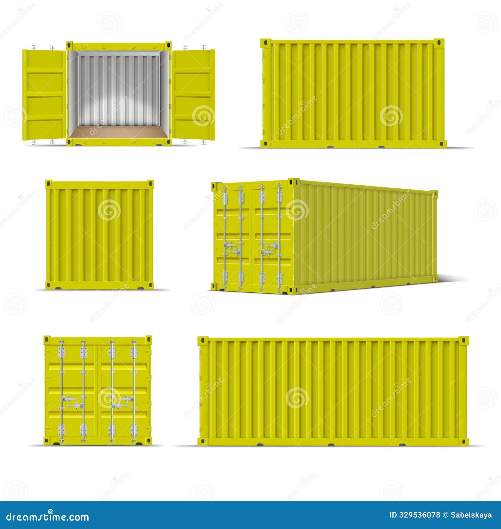 Vector Set of Realistic Yellow Cargo Containers. Isolated Background ...