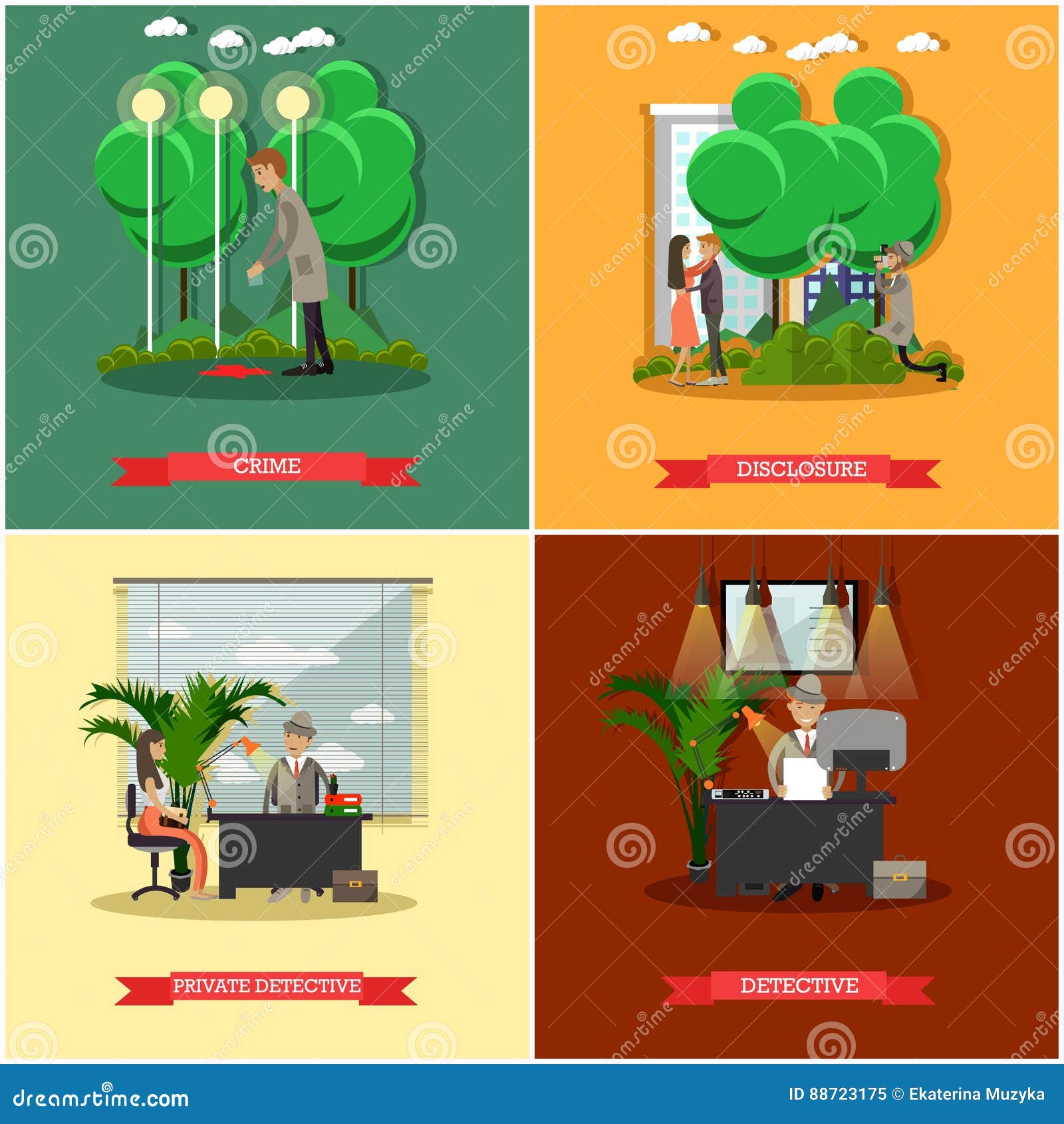 Vector Set of Detective Posters in Flat Style Stock Vector ...