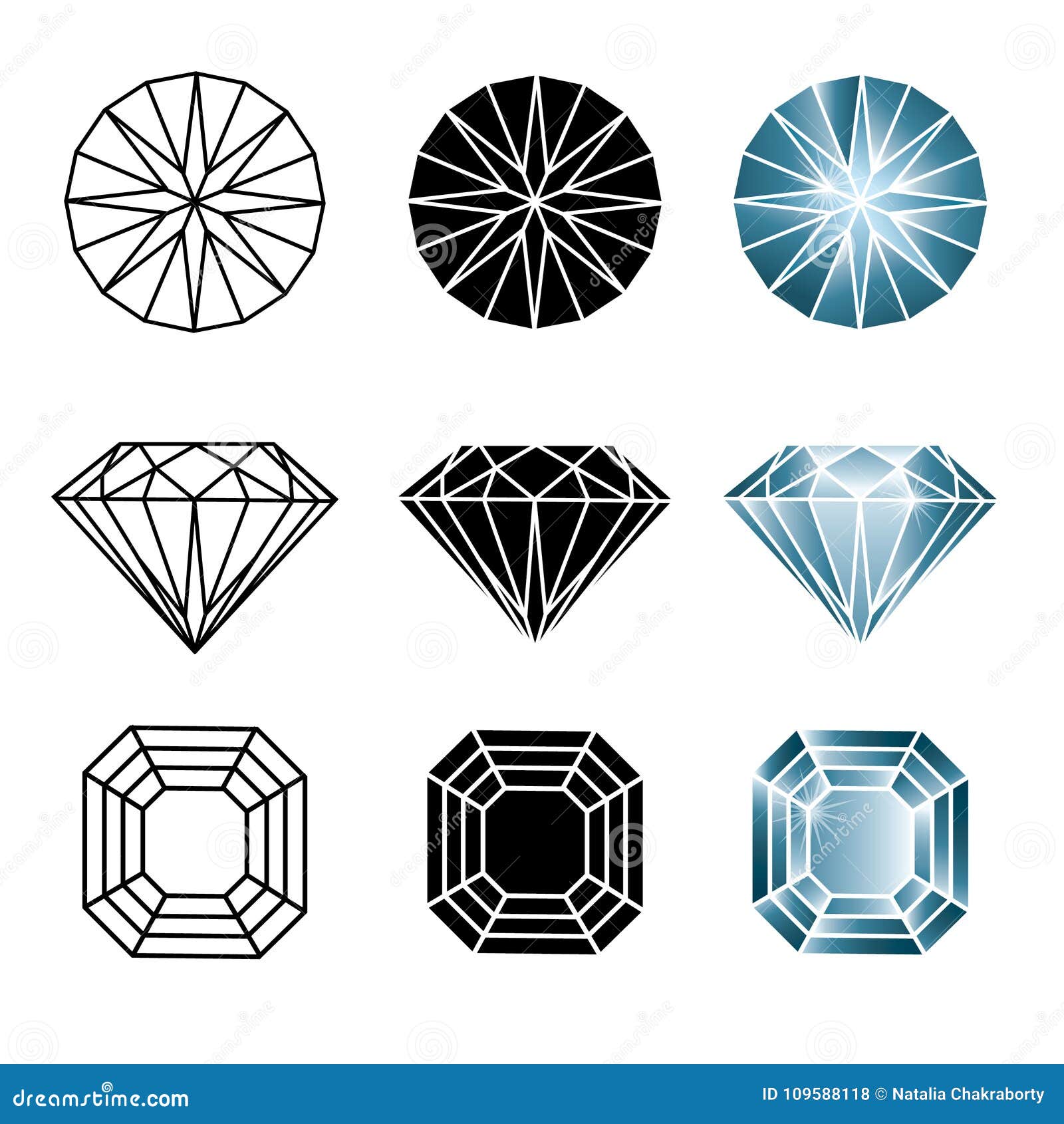 Vector set of diamonds stock vector. Illustration of jewelry - 109588118
