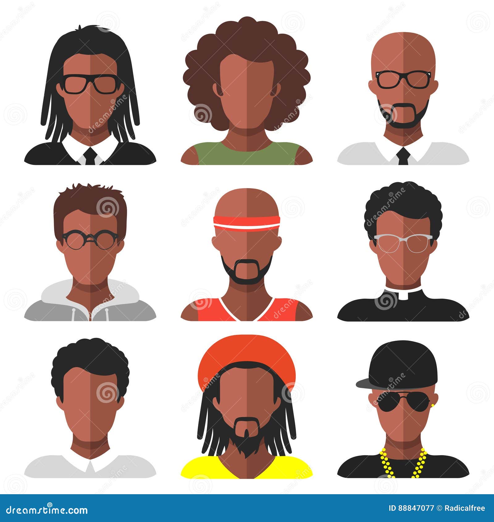 Vector Set of Different African American Man App Icons in Trendy Flat ...