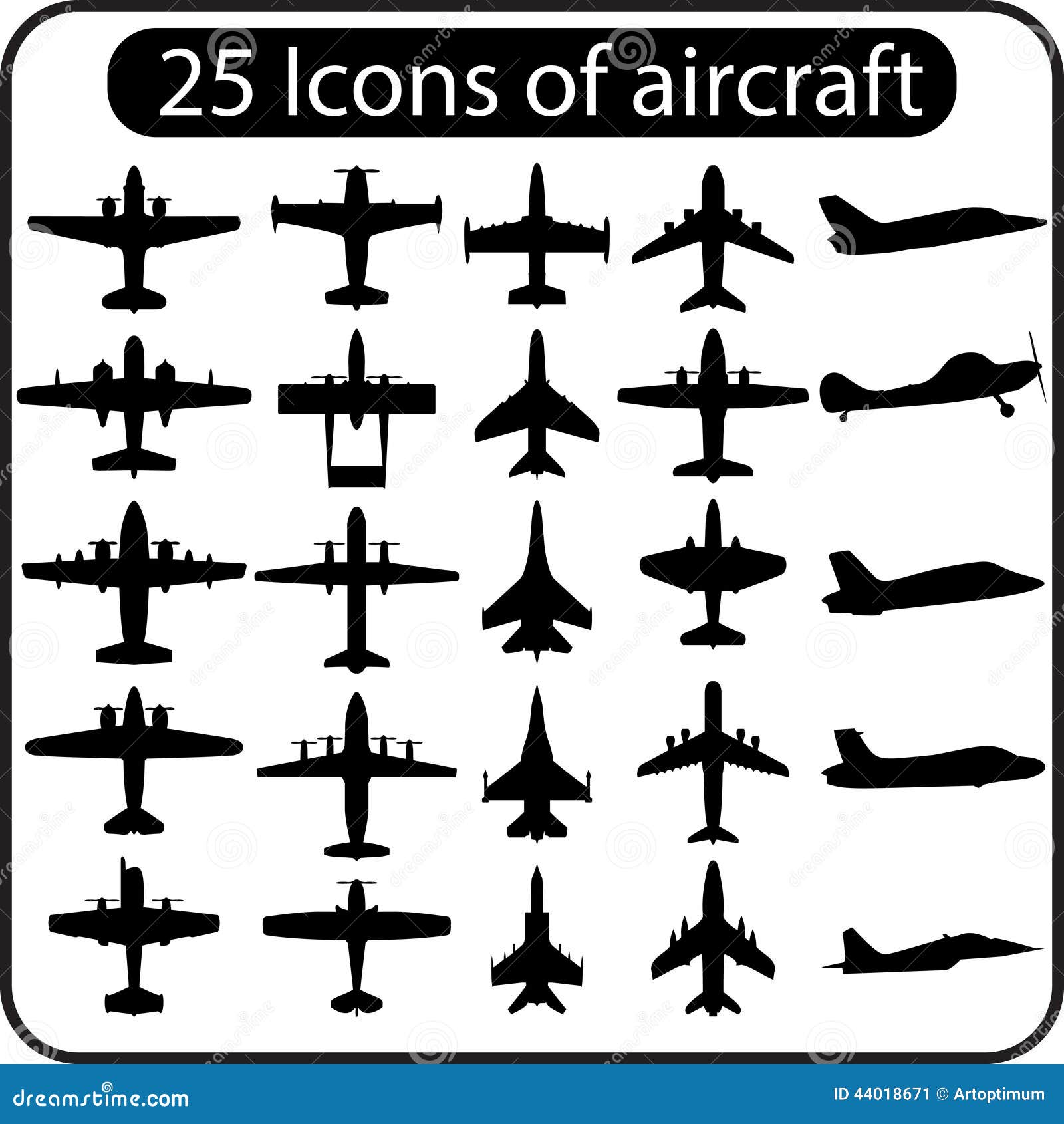 Set Of Different Airplane Symbols. Aircraft, Plane Icons Or Signs ...