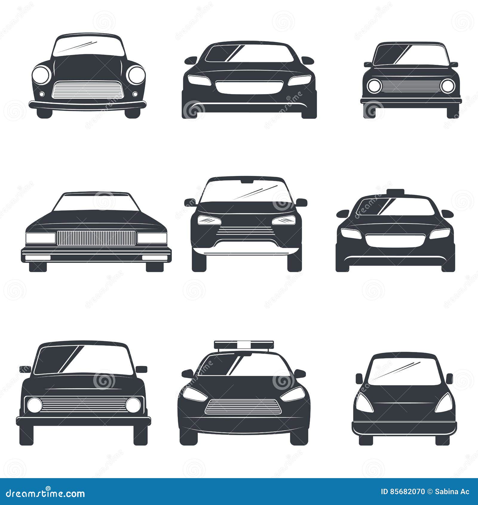 Vector Set of Different Car Icons in Front View Stock Vector ...