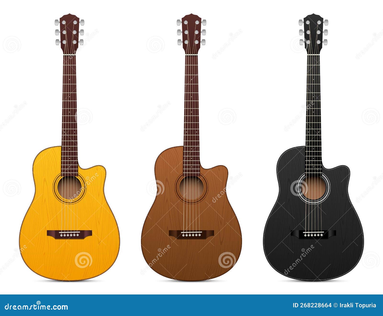 Vector Set of Different Color Classical Acoustic Guitars, Isolated on a ...