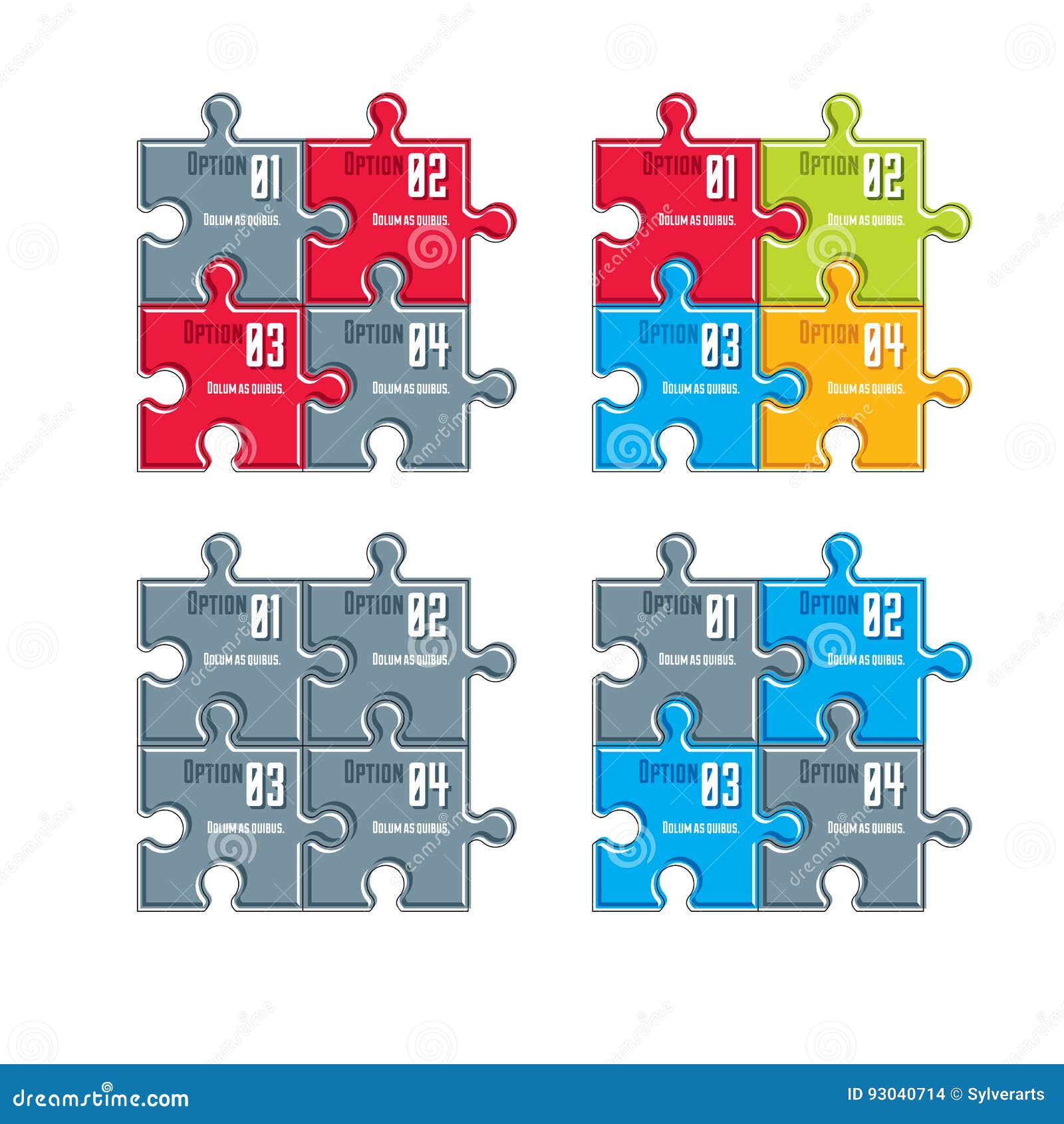 Vector Set of Different Color Infographic Compositions with Puzzle ...
