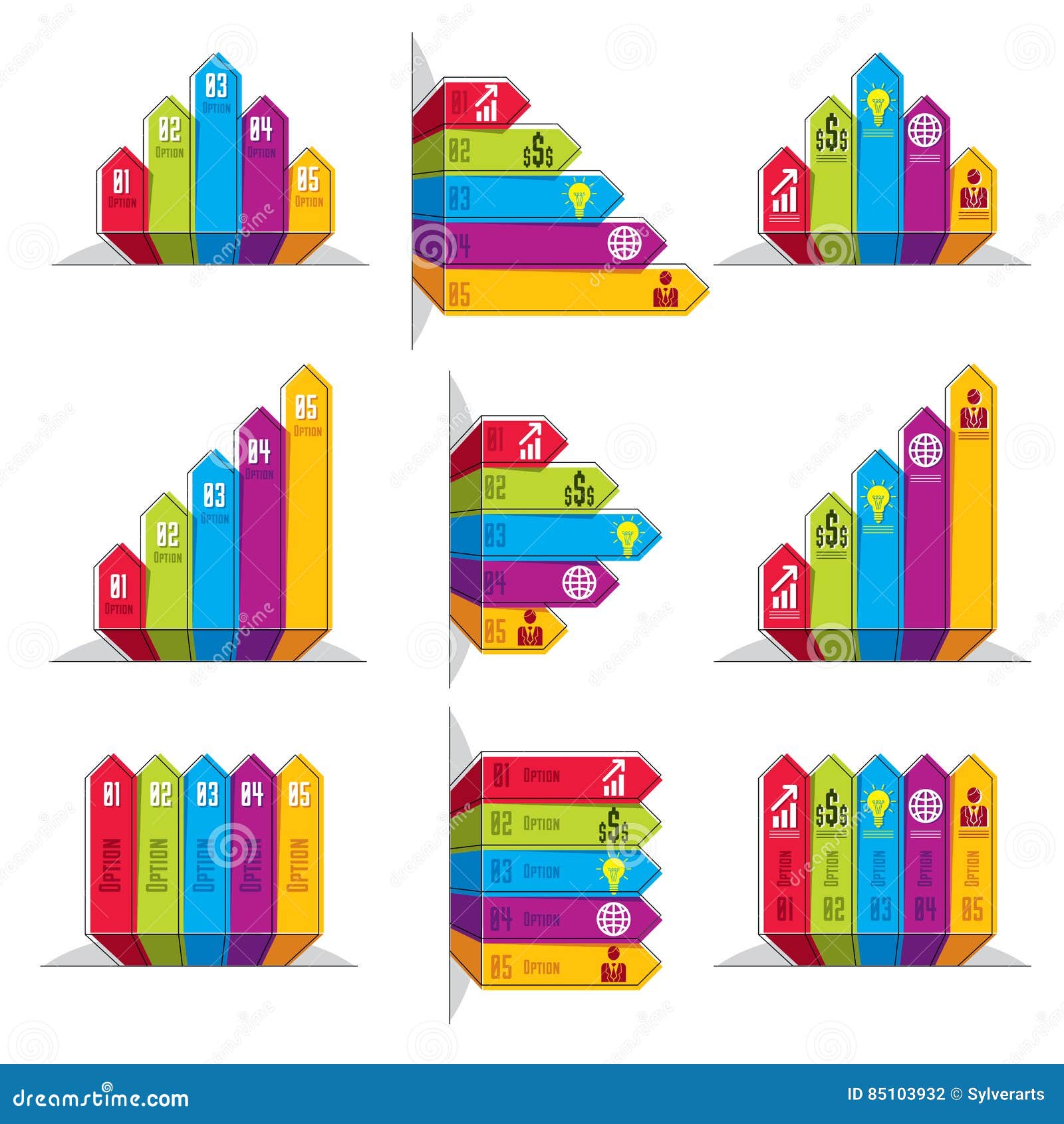 Vector Set of Different Color Infographic Elements with Five Ban Stock ...
