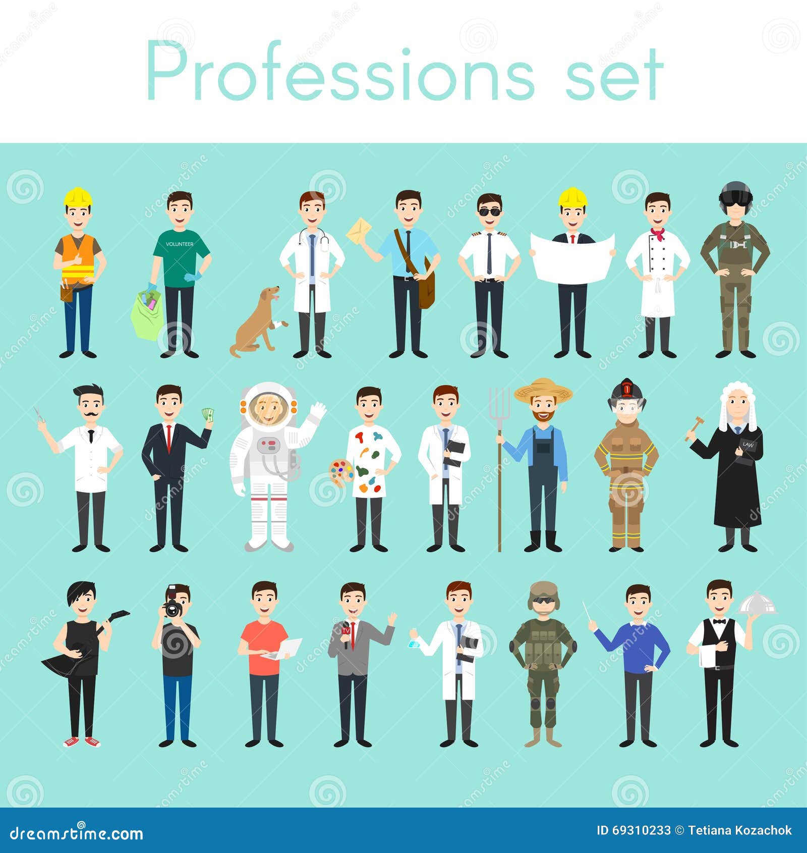 Vector Set of Different Colorful Man Professions. Stock Vector ...