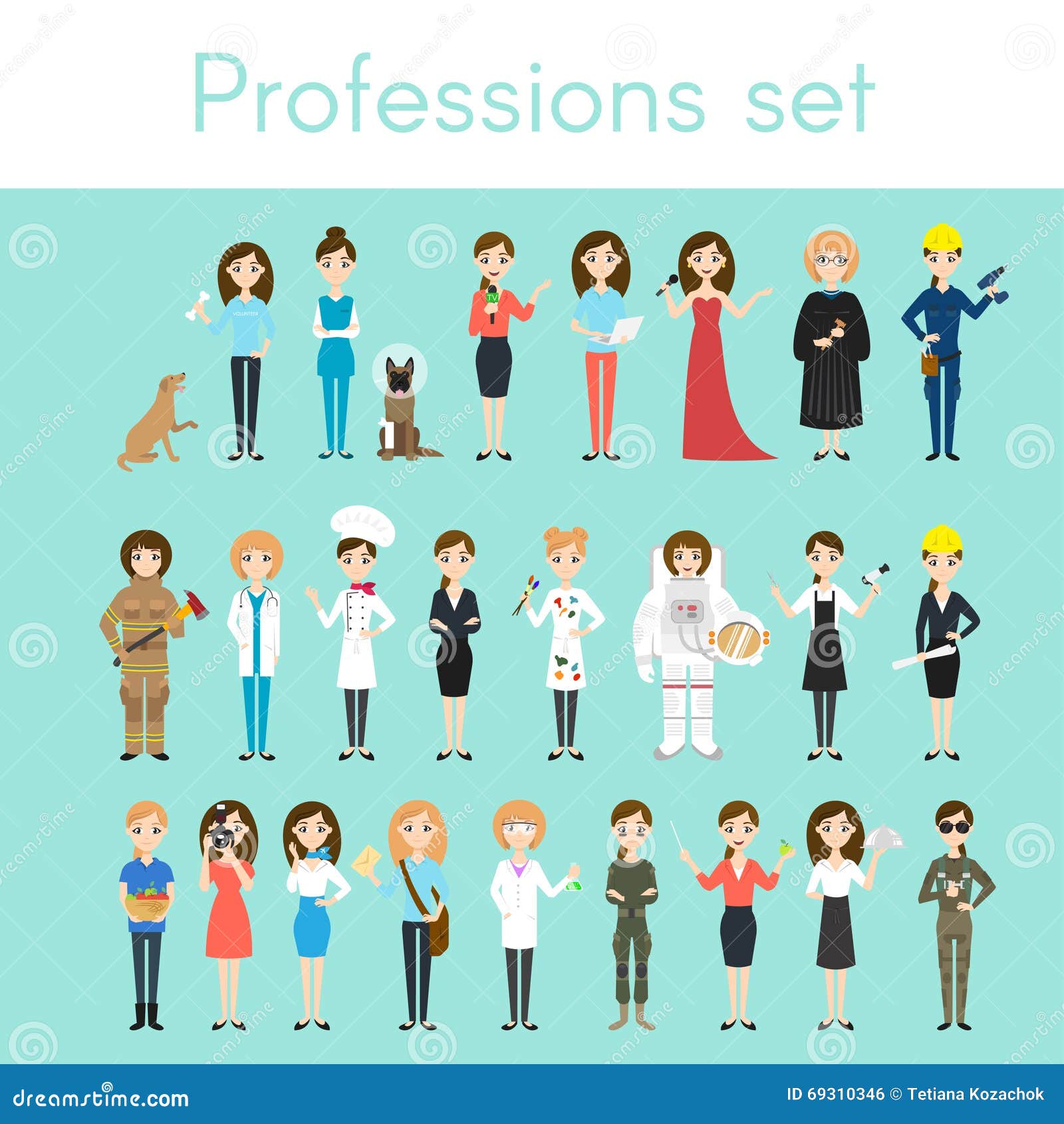 Vector Set of Different Colorful Woman Professions. Stock Vector ... Vector Set of Different Colorful Woman Professions. Stock Vector ...