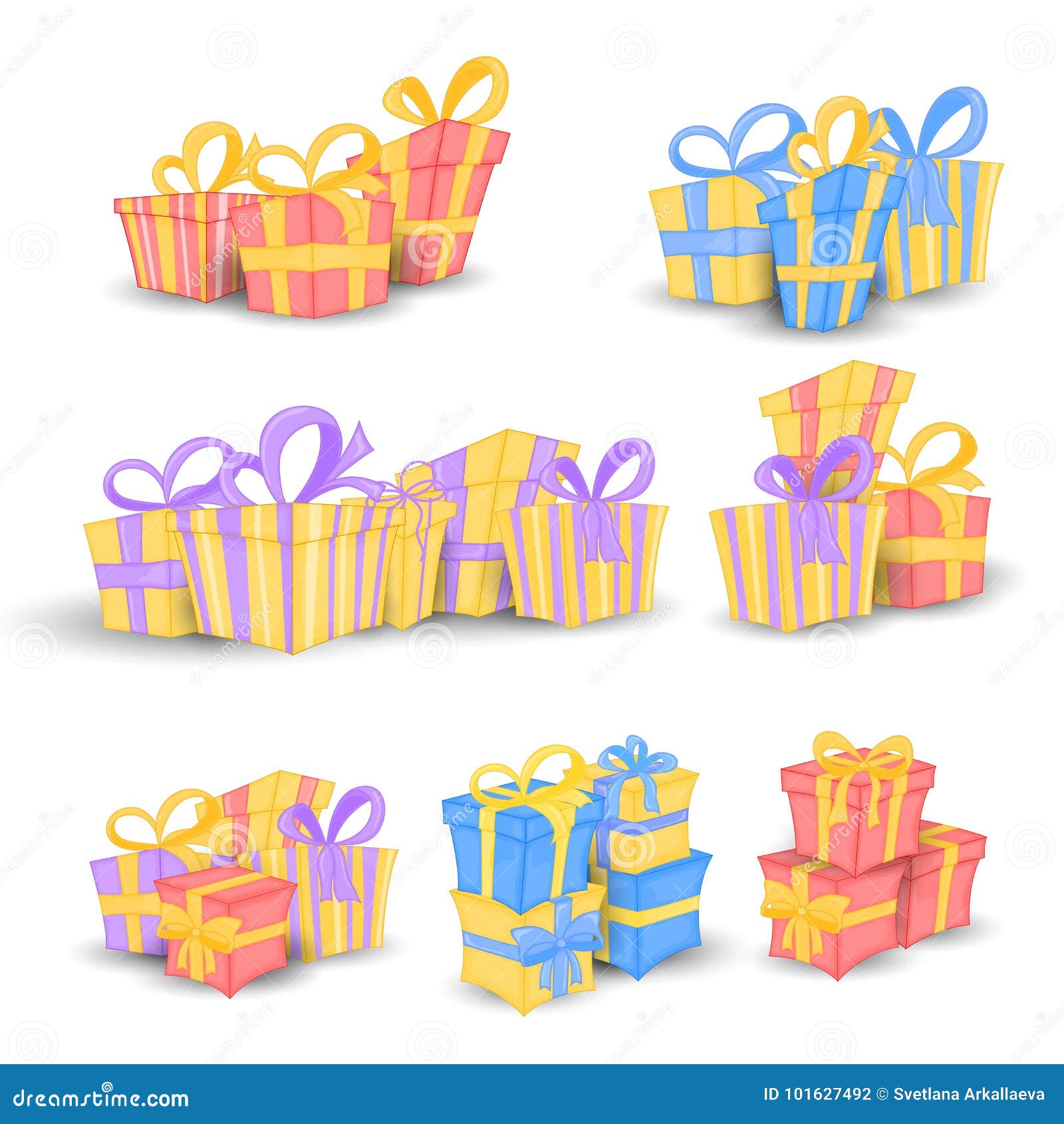 Vector Set of Different Colorful Wrapped Gift Boxes.Beautiful Christmas ...