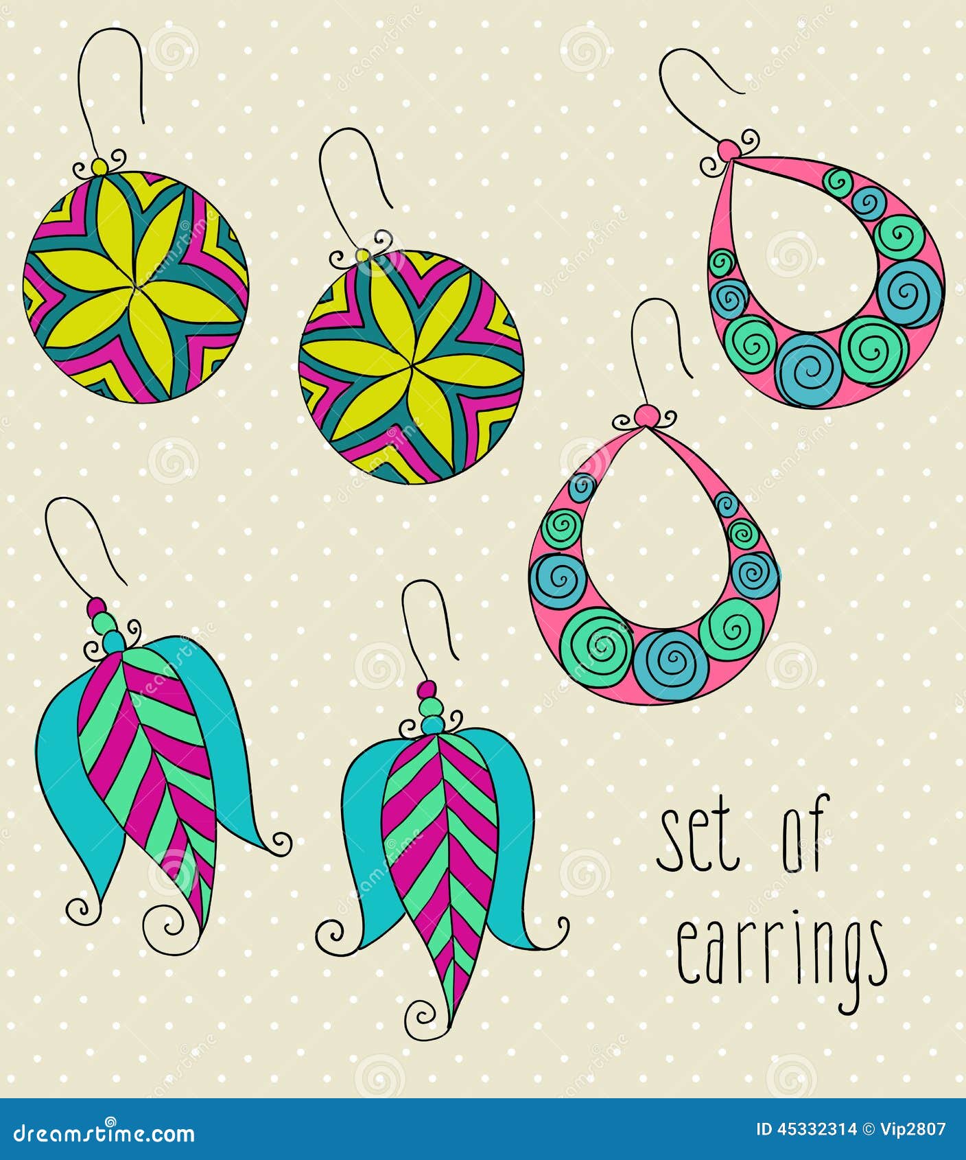 Vector Set of Different Female Earrings Stock Vector - Illustration of ...