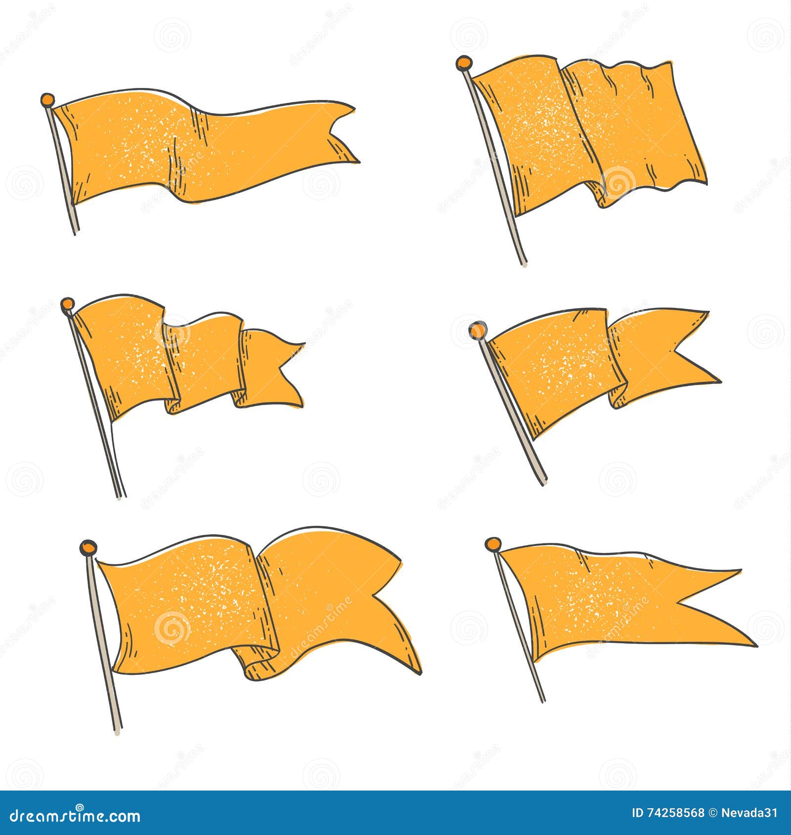 Vector Set Of Different Flag Shapes Isolated On White Background. Line ...