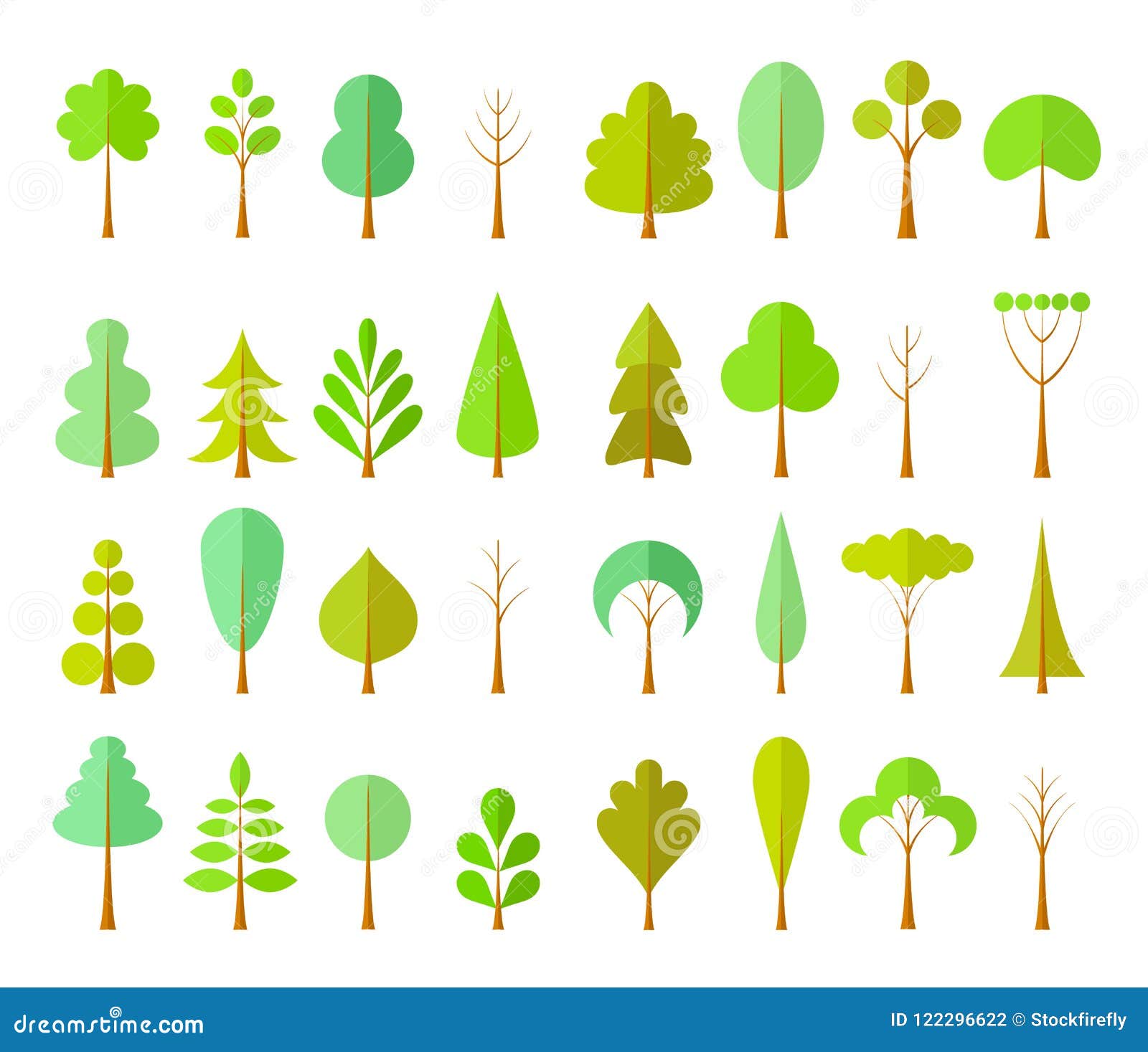 Vector Set of Different Forest Elements. Trees in a Flat Style. Stock ...