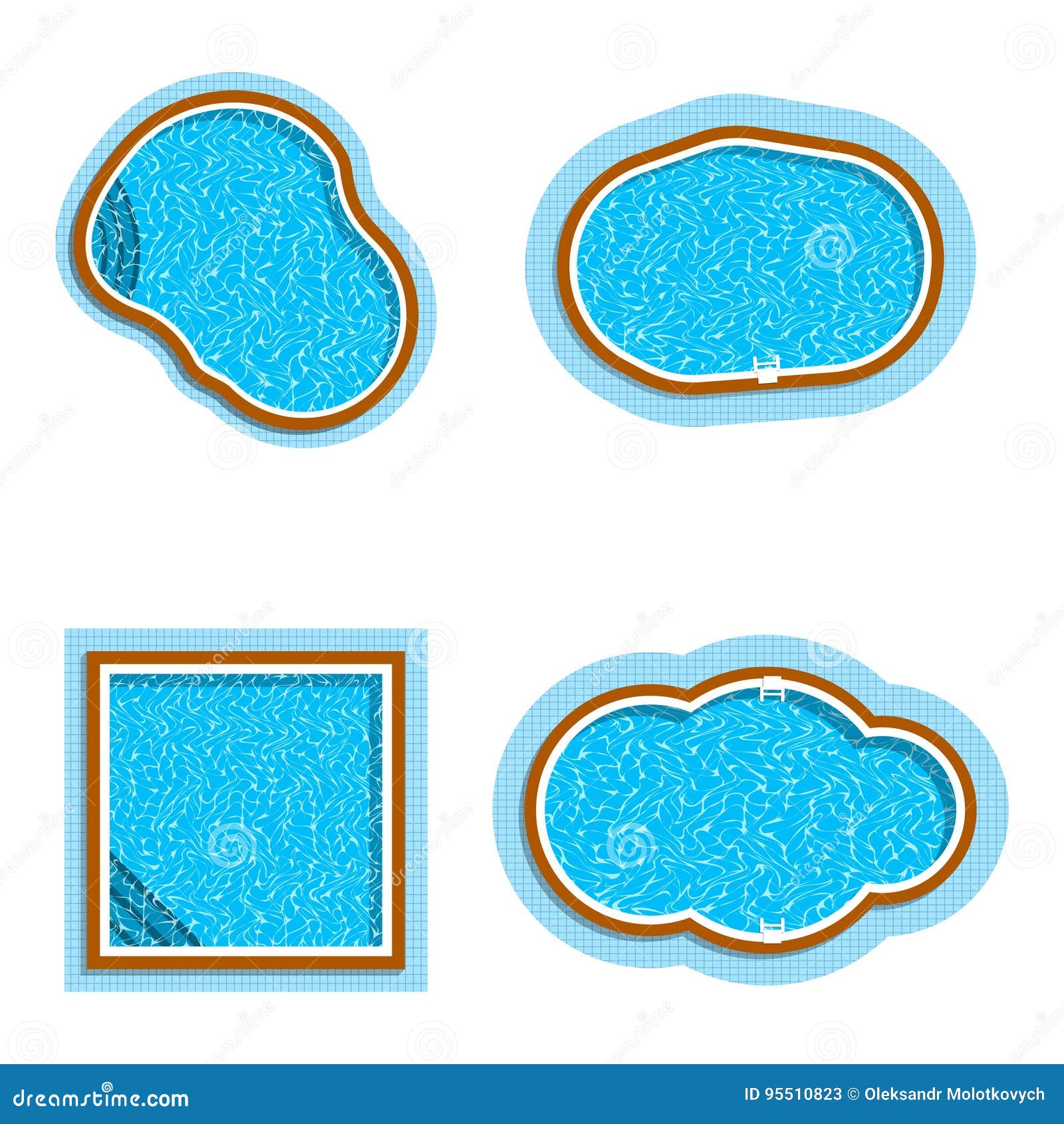 Swimming Pools Top View Set Isolated On White Background. Cartoon ...